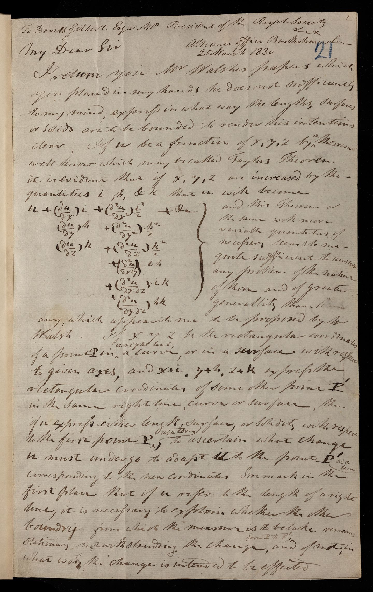 Unpublished letter, regarding mathematical paper by John Walsh from ...