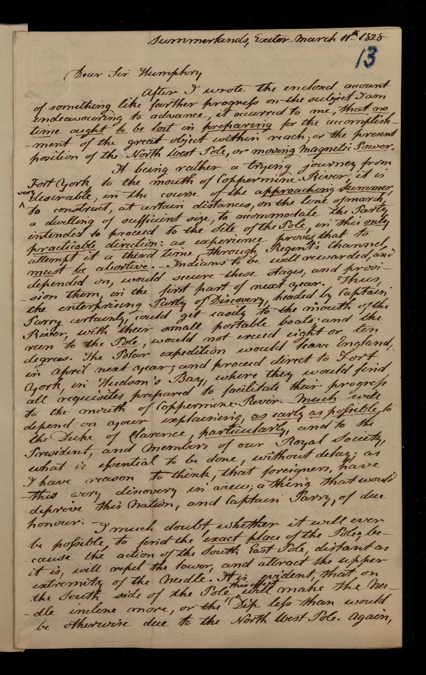 Unpublished paper and letter, 'On the importance of an expedition to ...