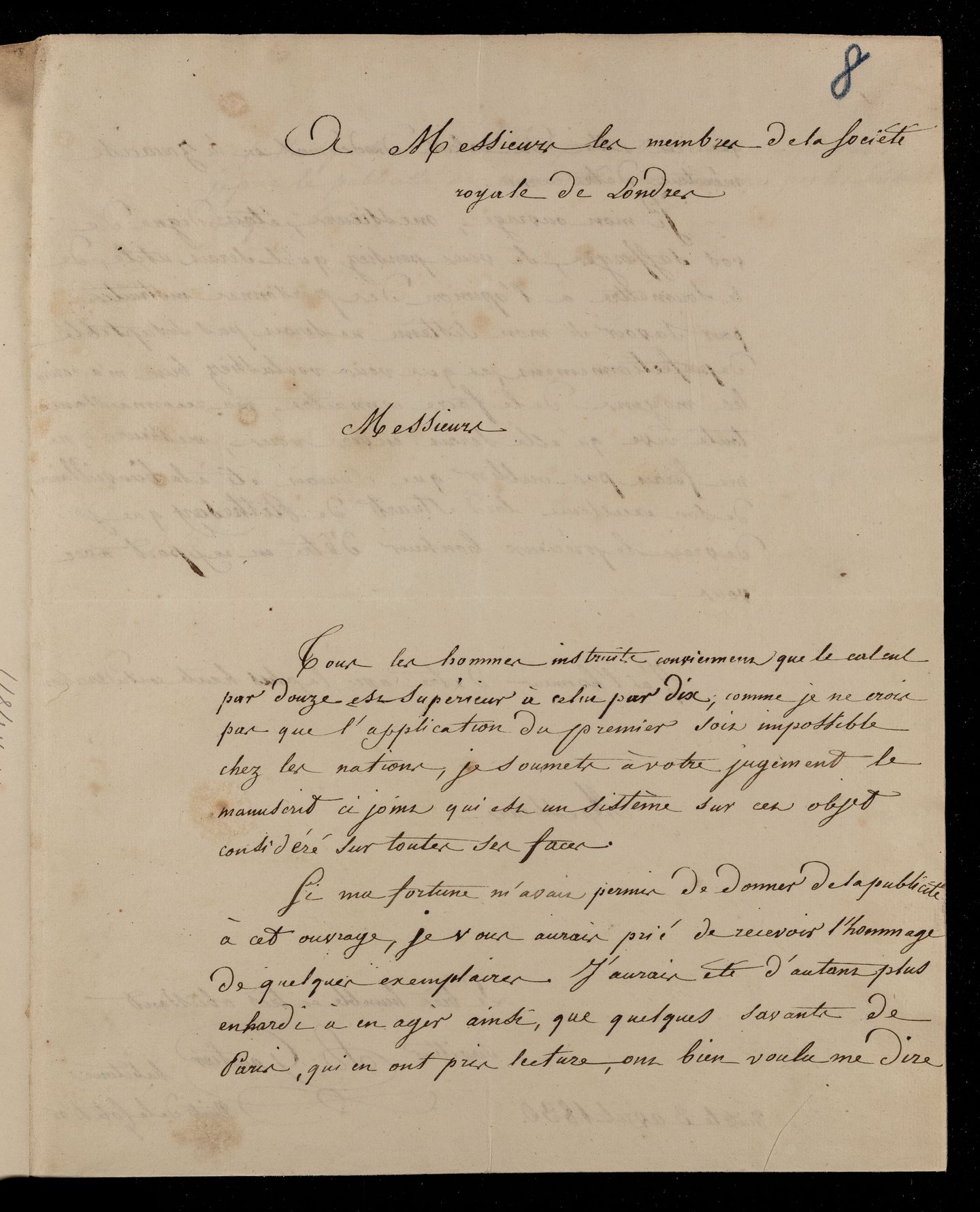 Unpublished paper and letter, 'Essai sur le calcul duodécimal ou la ...
