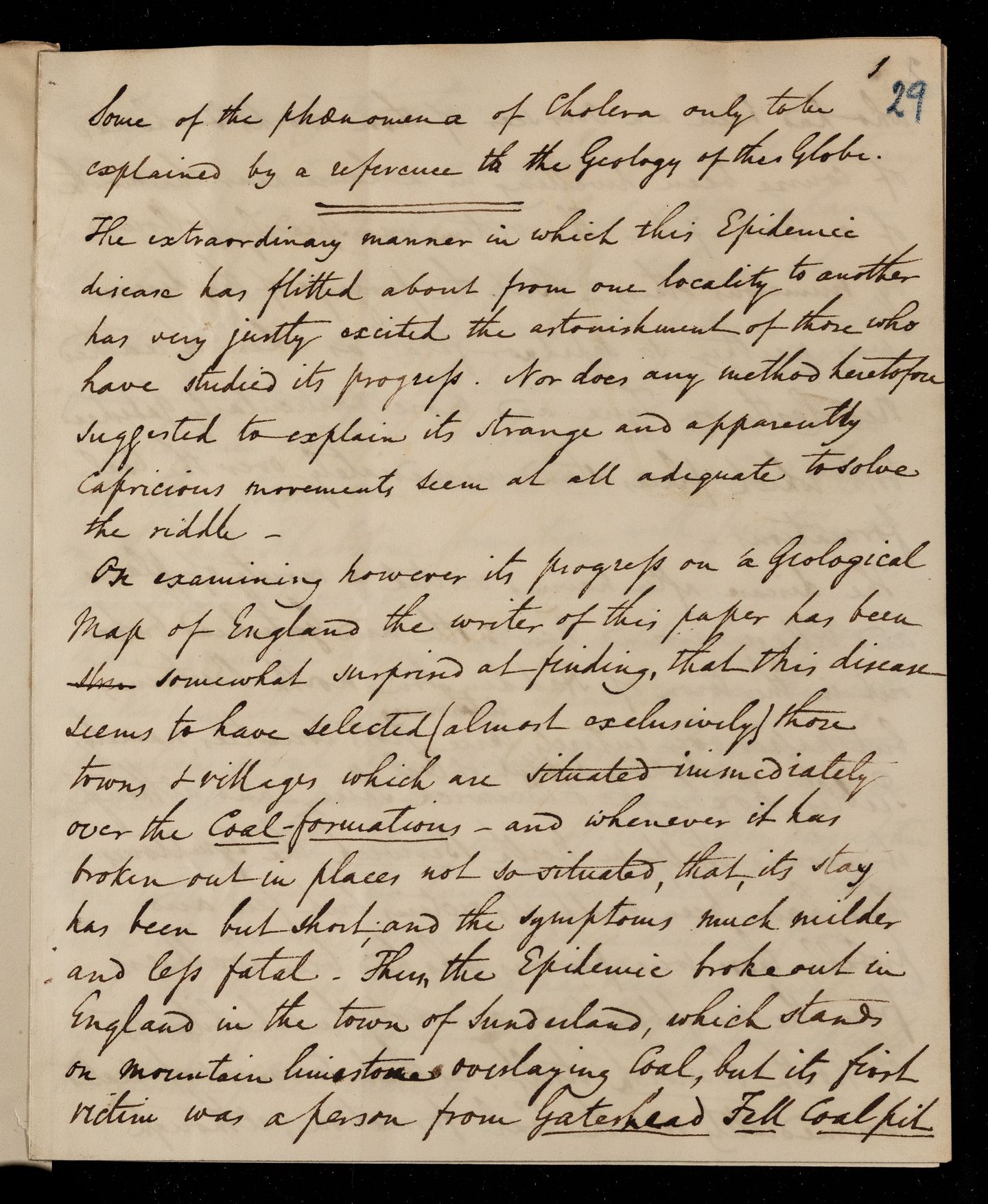 Unpublished paper, 'Some of the phenomena of cholera only to be ...