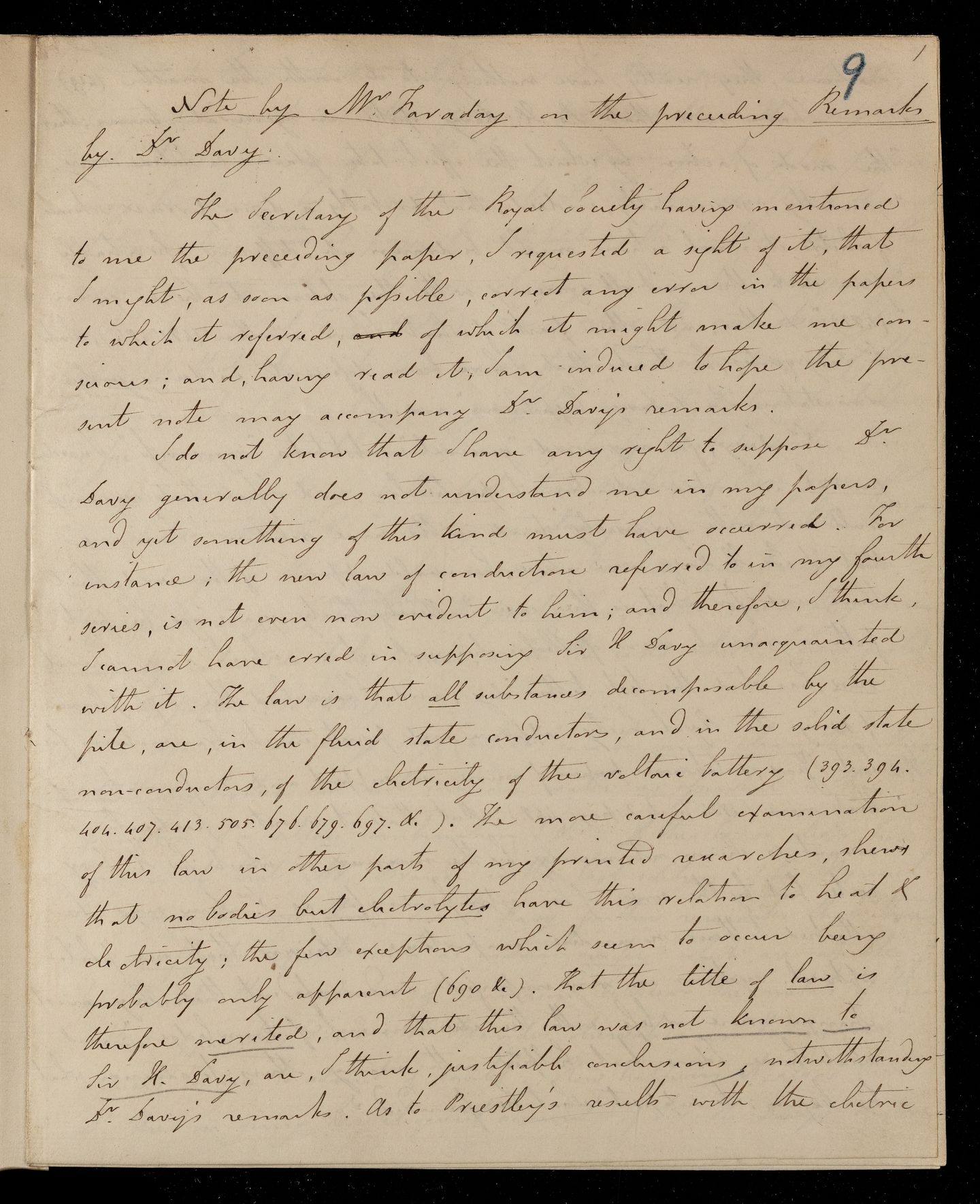 Unpublished paper, 'Note on the preceding remarks by Mr [John] Davy' by ...