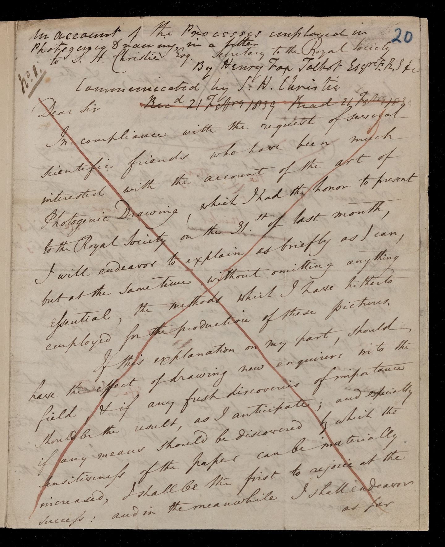 Unpublished letter, 'An account of the process employed in photogenic ...