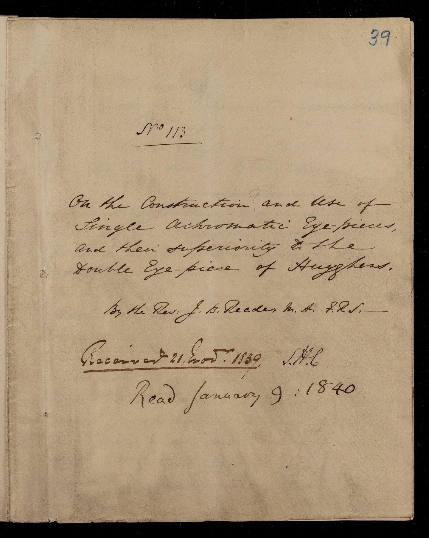 Unpublished paper, 'On the construction and use of single achromatic ...