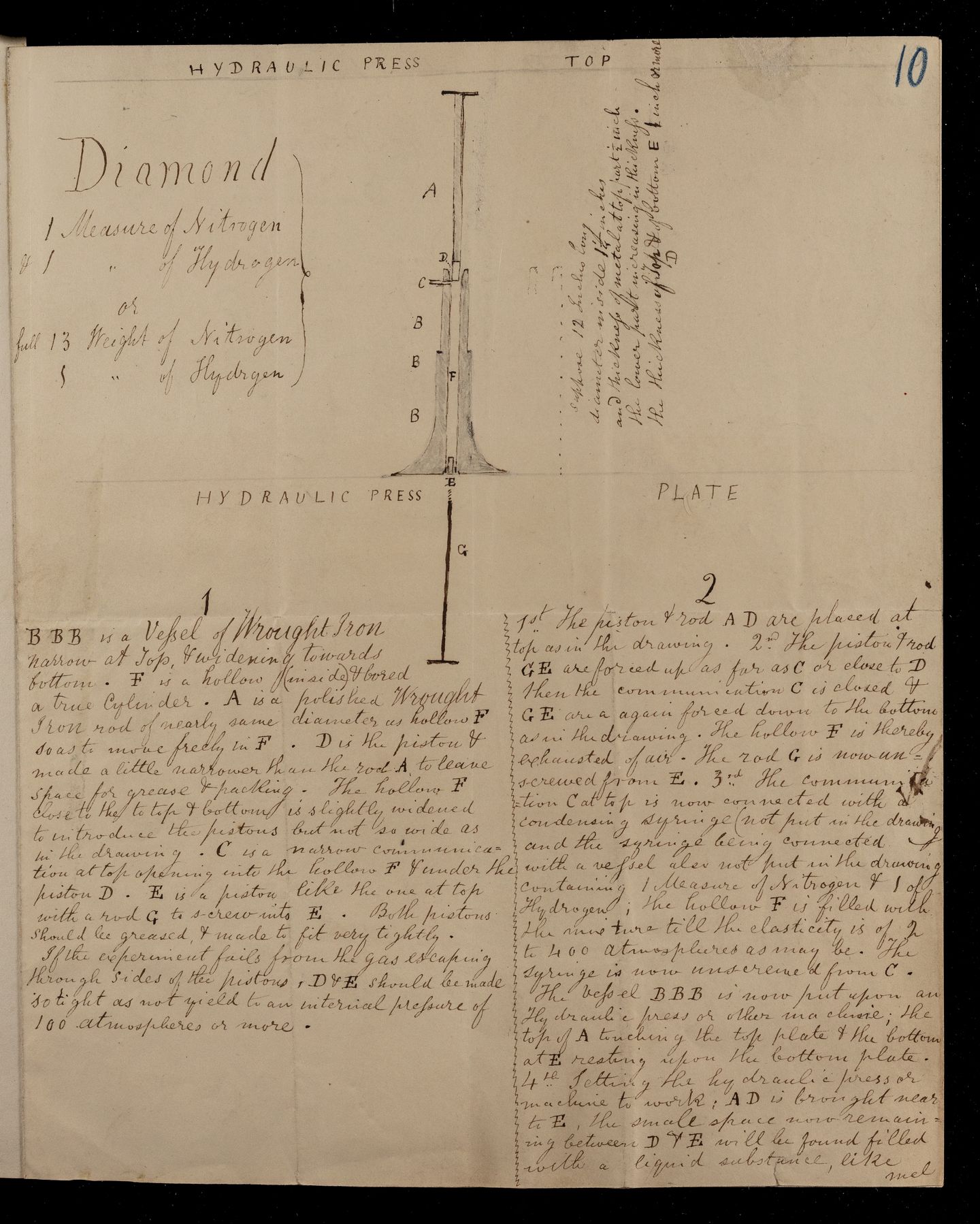 Unpublished paper, regarding a description of a hydraulic press by ...