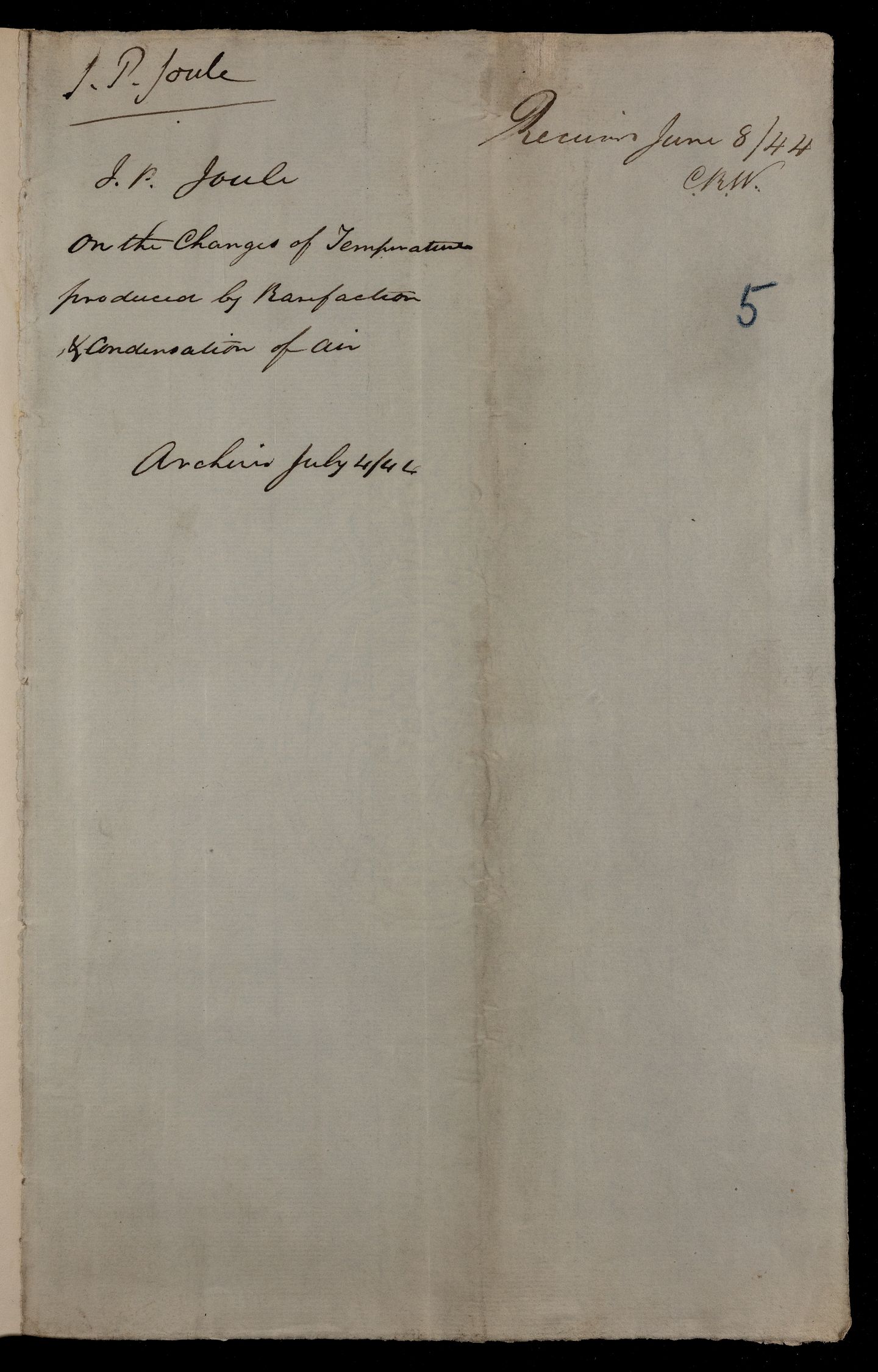 Unpublished paper, 'On the changes of temperature produced by ...