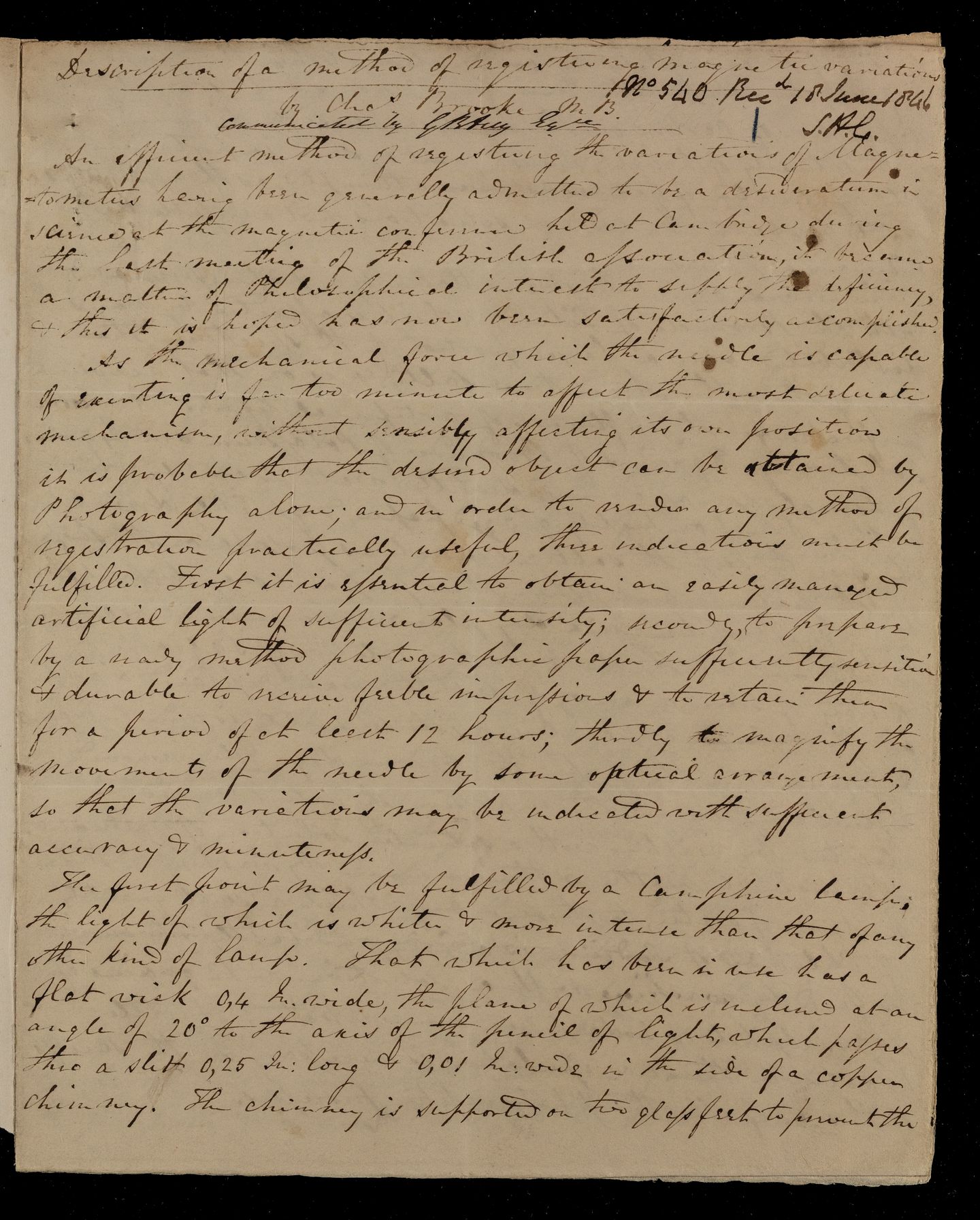 Unpublished paper, 'Description of a method of registering magnetic ...