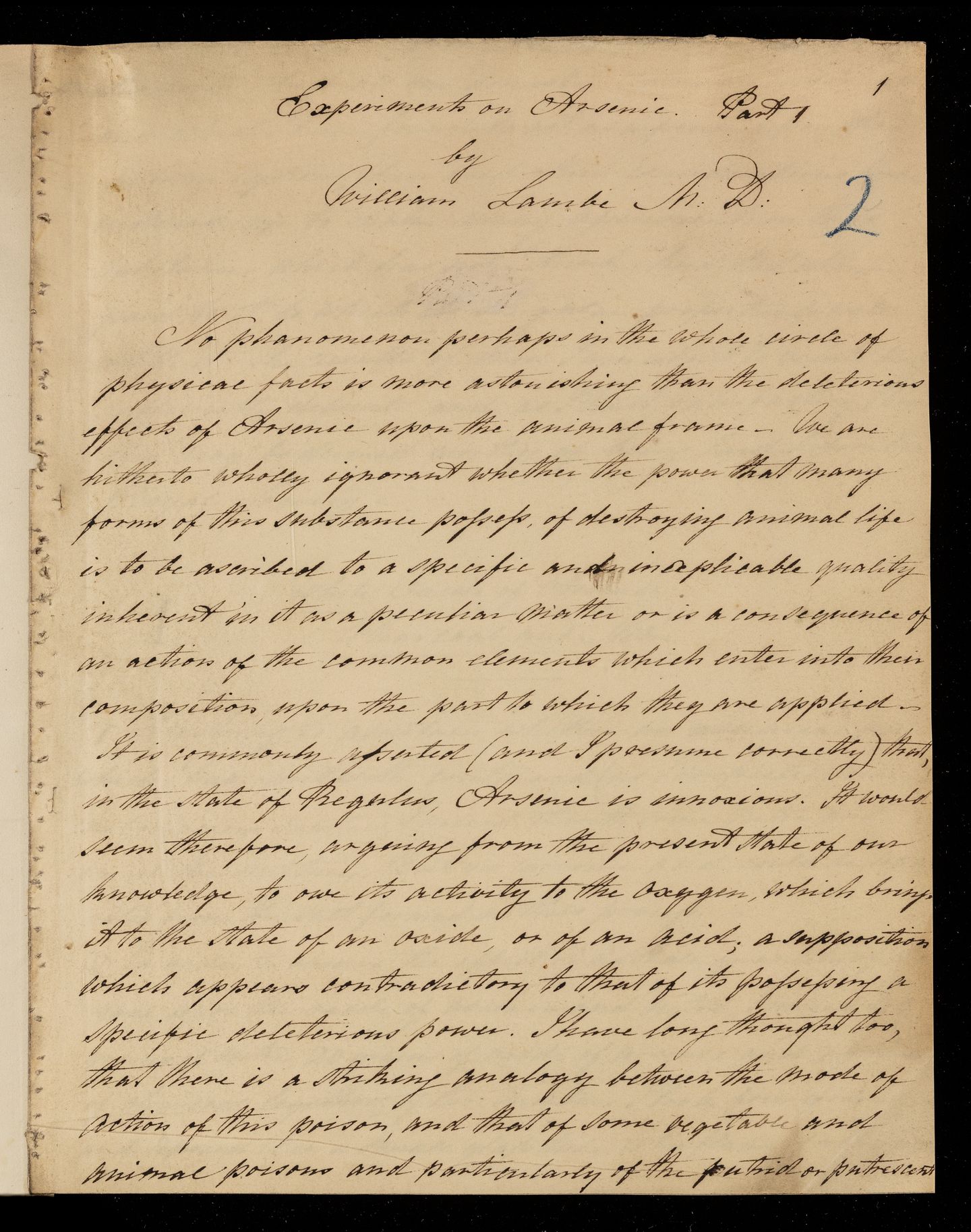 Unpublished paper, 'Experiments on arsenic' by William Lambe | The ...