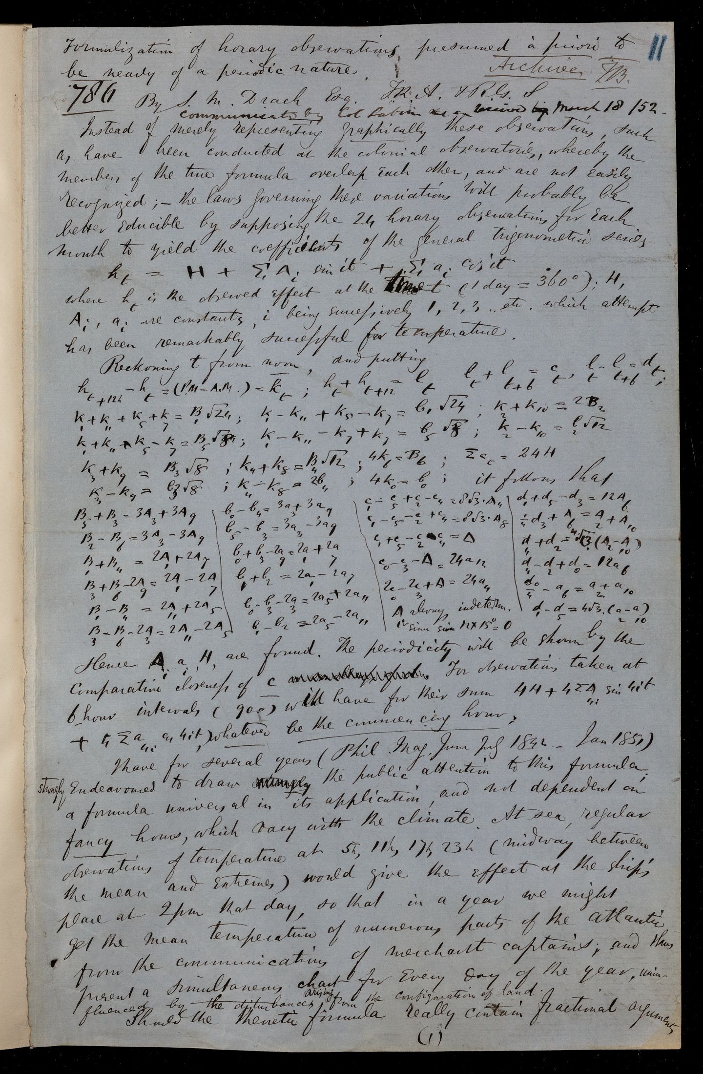 Unpublished paper, 'Formulization of horary observations presumed a ...