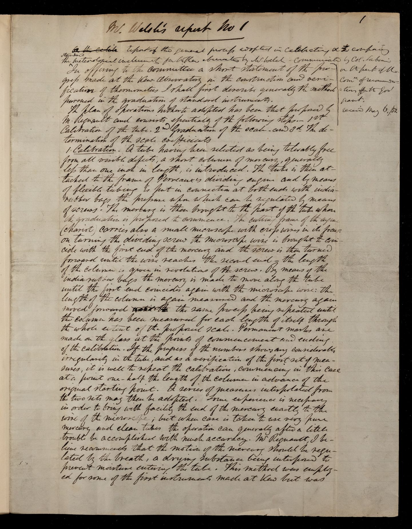 Paper, 'Report of the general process adopted in calibrating and ...