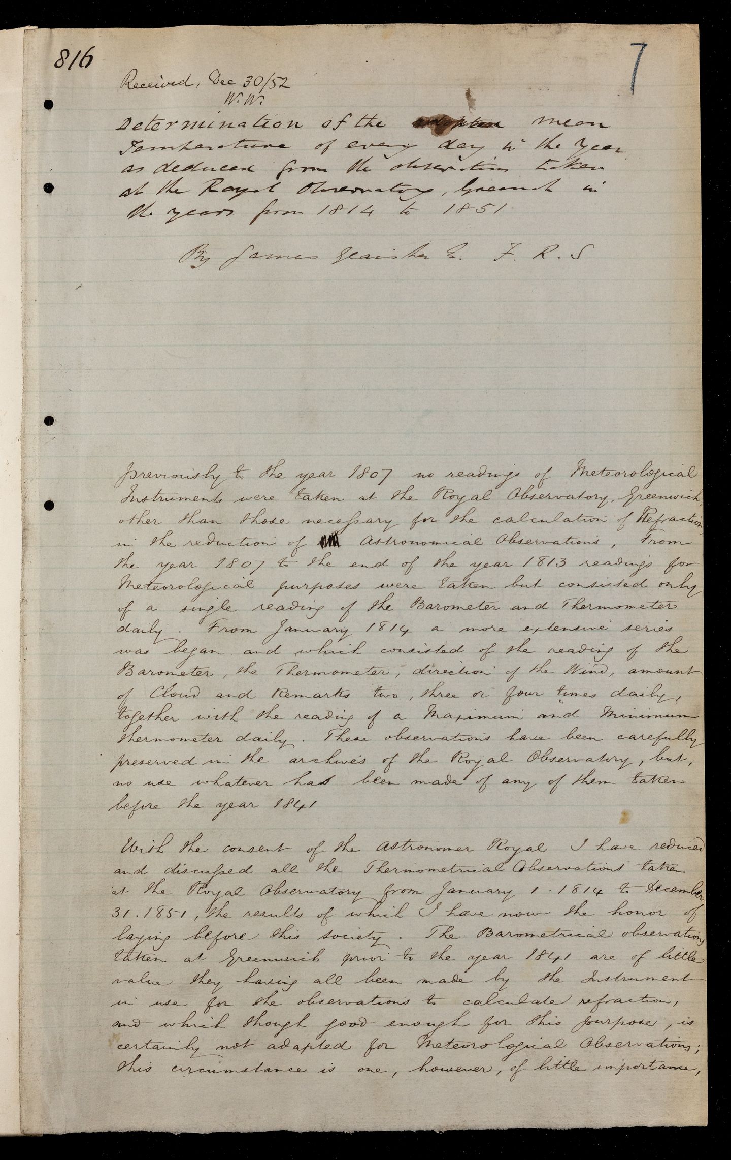 Unpublished paper, 'Determination of the mean temperature of every day ...