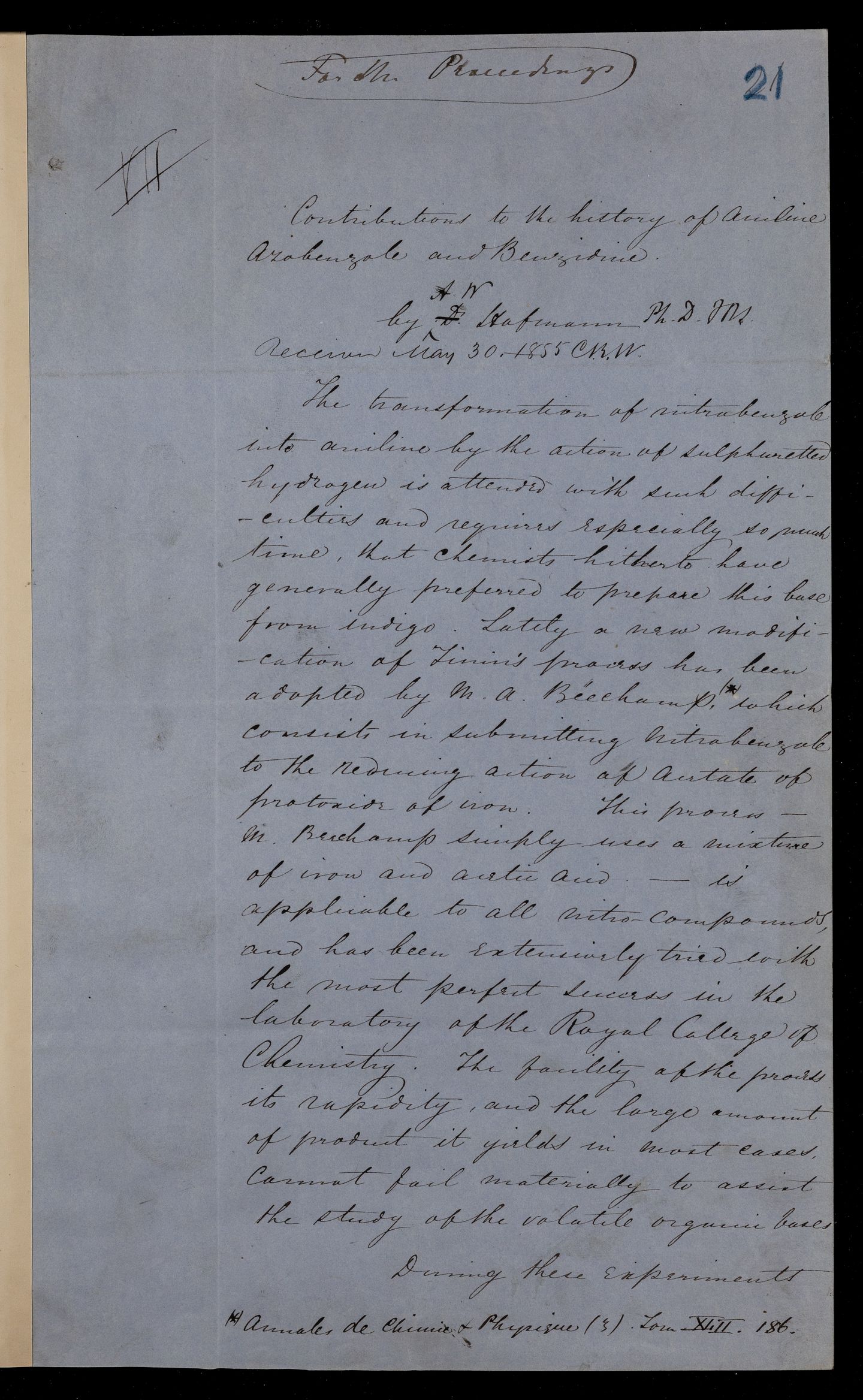 Paper, 'Contributions to the history of aniline, azobenzole and ...