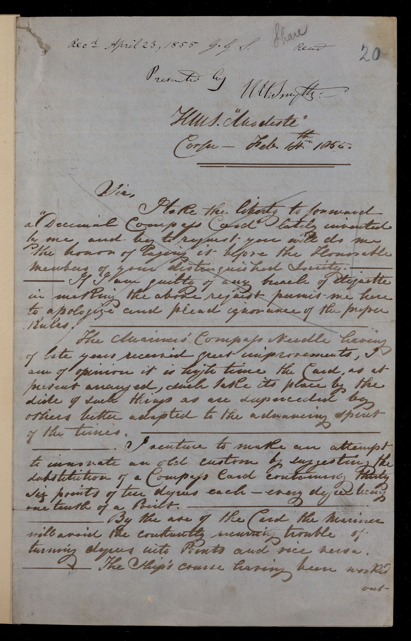 Unpublished letter, regarding the decimal compass card from James Share ...