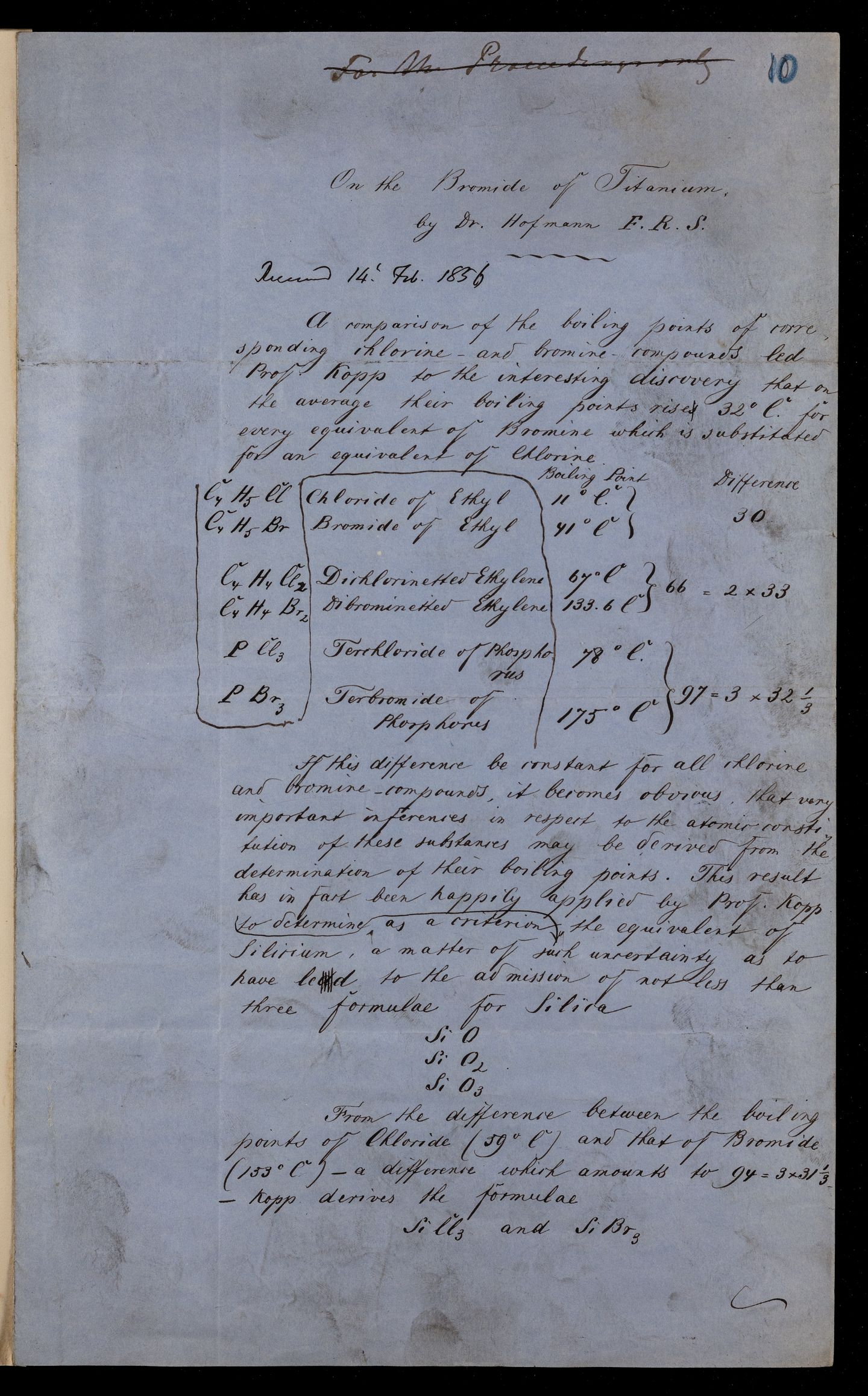 Paper, 'On the bromide of titanium' by A W [August Wilhelm von] Hofmann ...