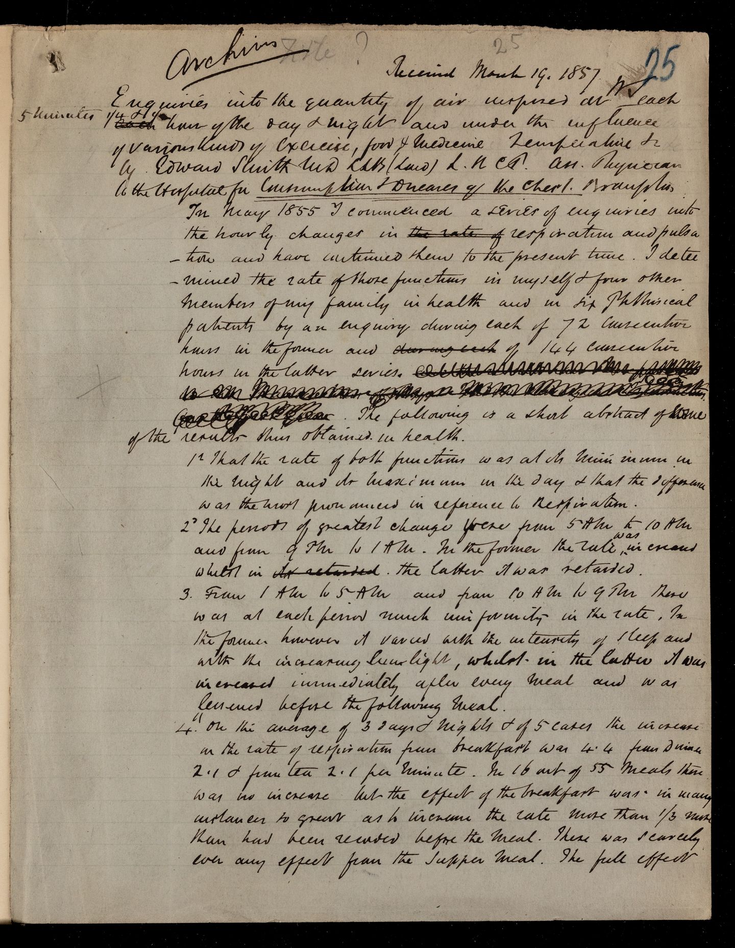 Unpublished paper, 'Inquiries into the quantity of air inspired ...