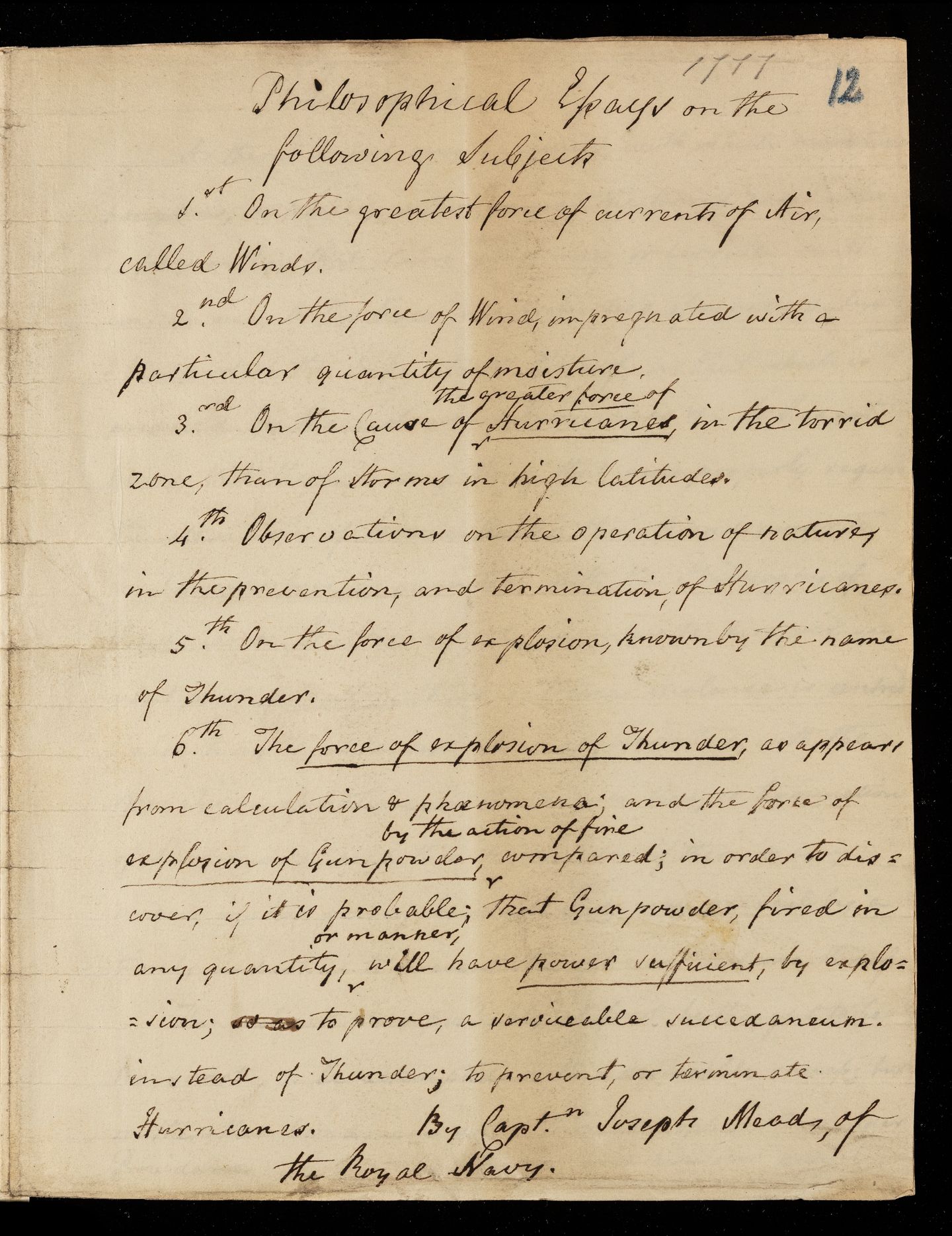 Unpublished paper, 'Philosophical essays on the following subjects' by ...