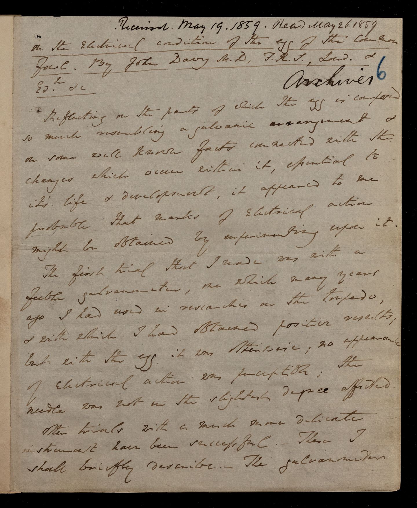 Unpublished paper, 'On the electrical condition of the egg of the ...