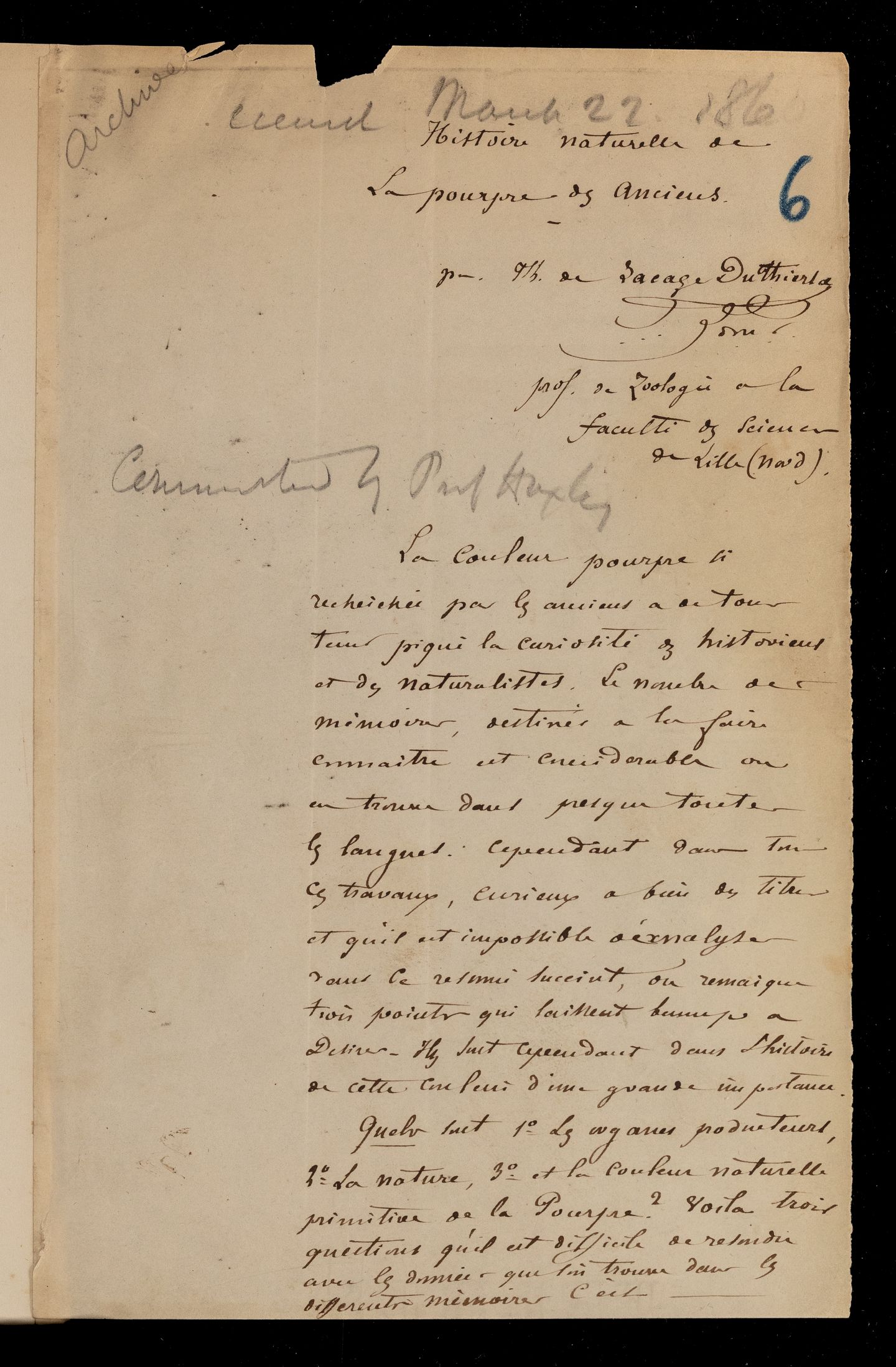 Paper, 'Histoire naturelle de la pourpre de anciens' [Natural history ...