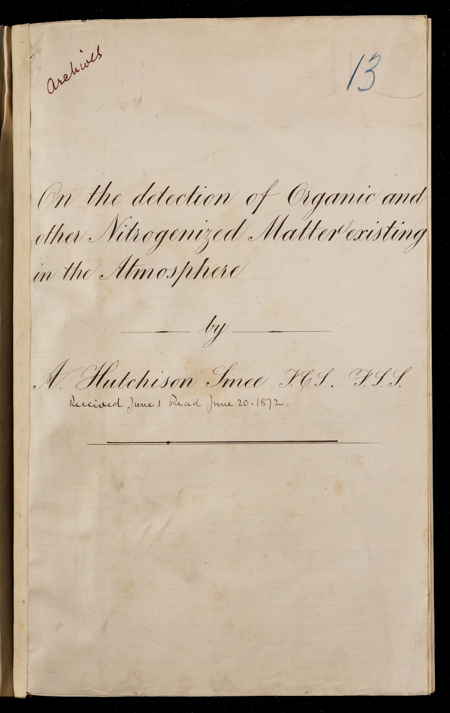 Unpublished paper, 'On the detection of organic and other nitrogenized ...