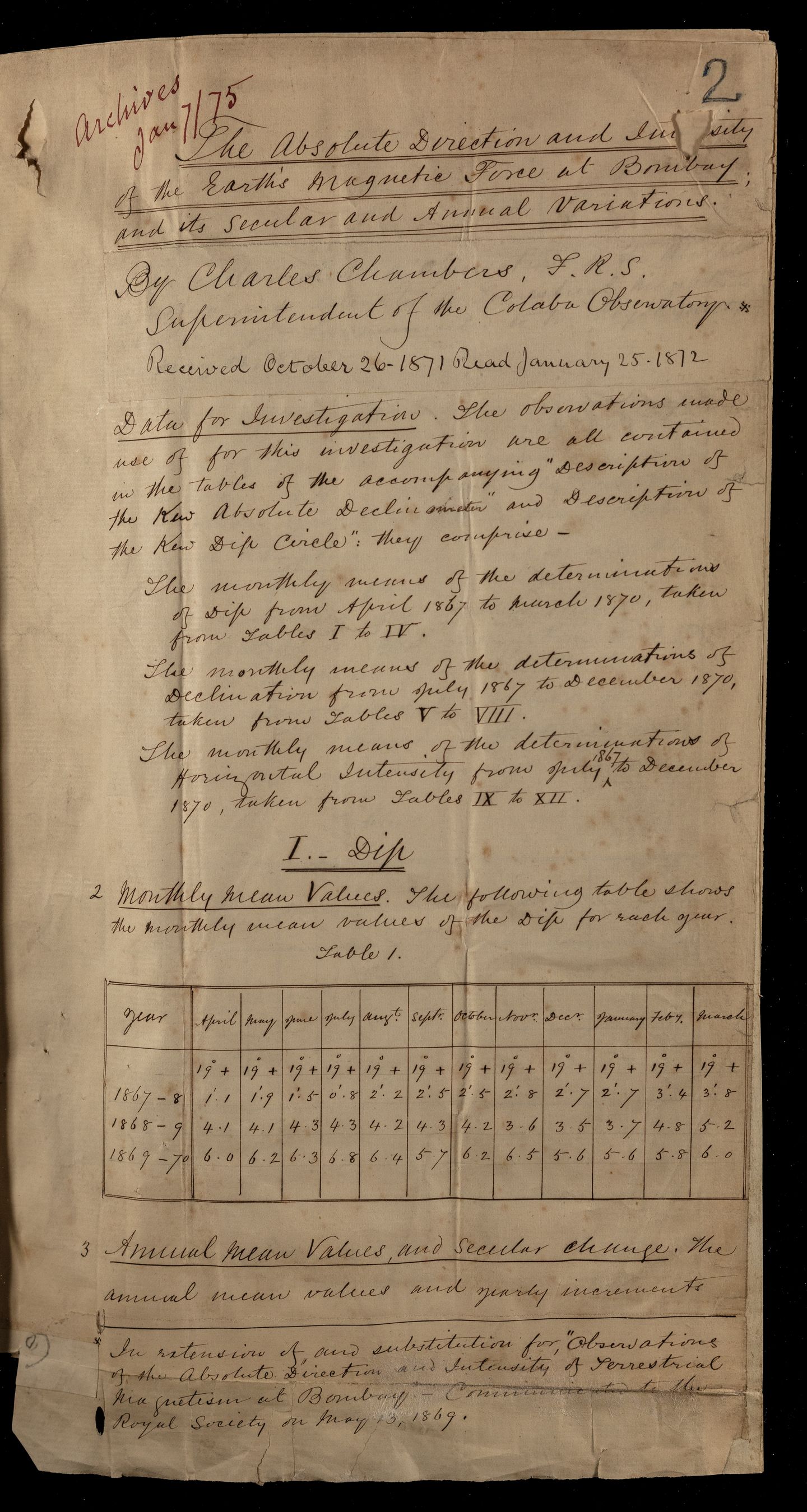 Observations, 'The absolute direction and intensity of the Earth's ...