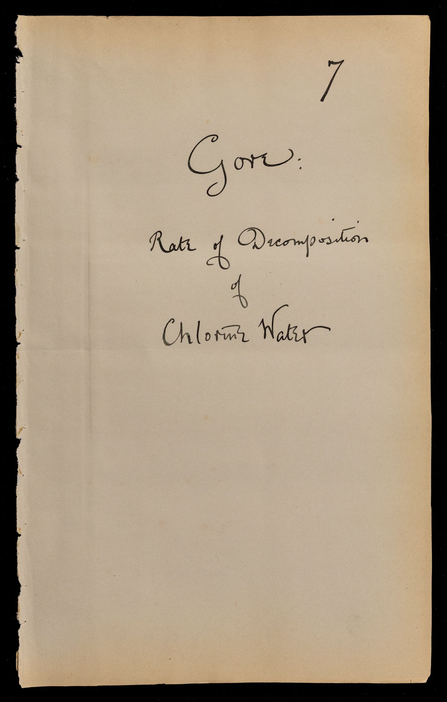 Unpublished paper, 'On the rate of decomposition of chlorine-water by ...