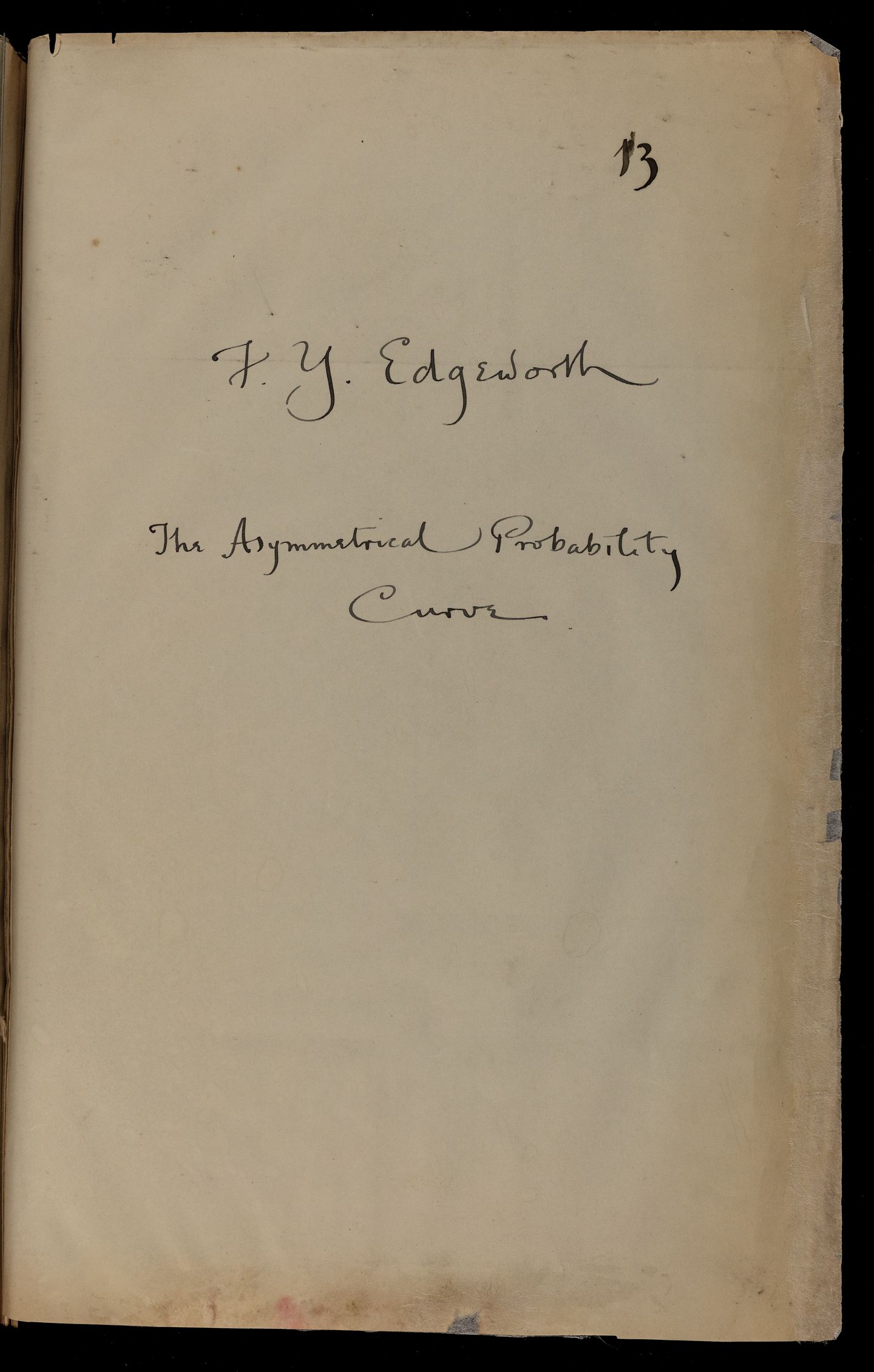Unpublished paper, 'The asymmetrical probability curve' by F Y [Francis ...