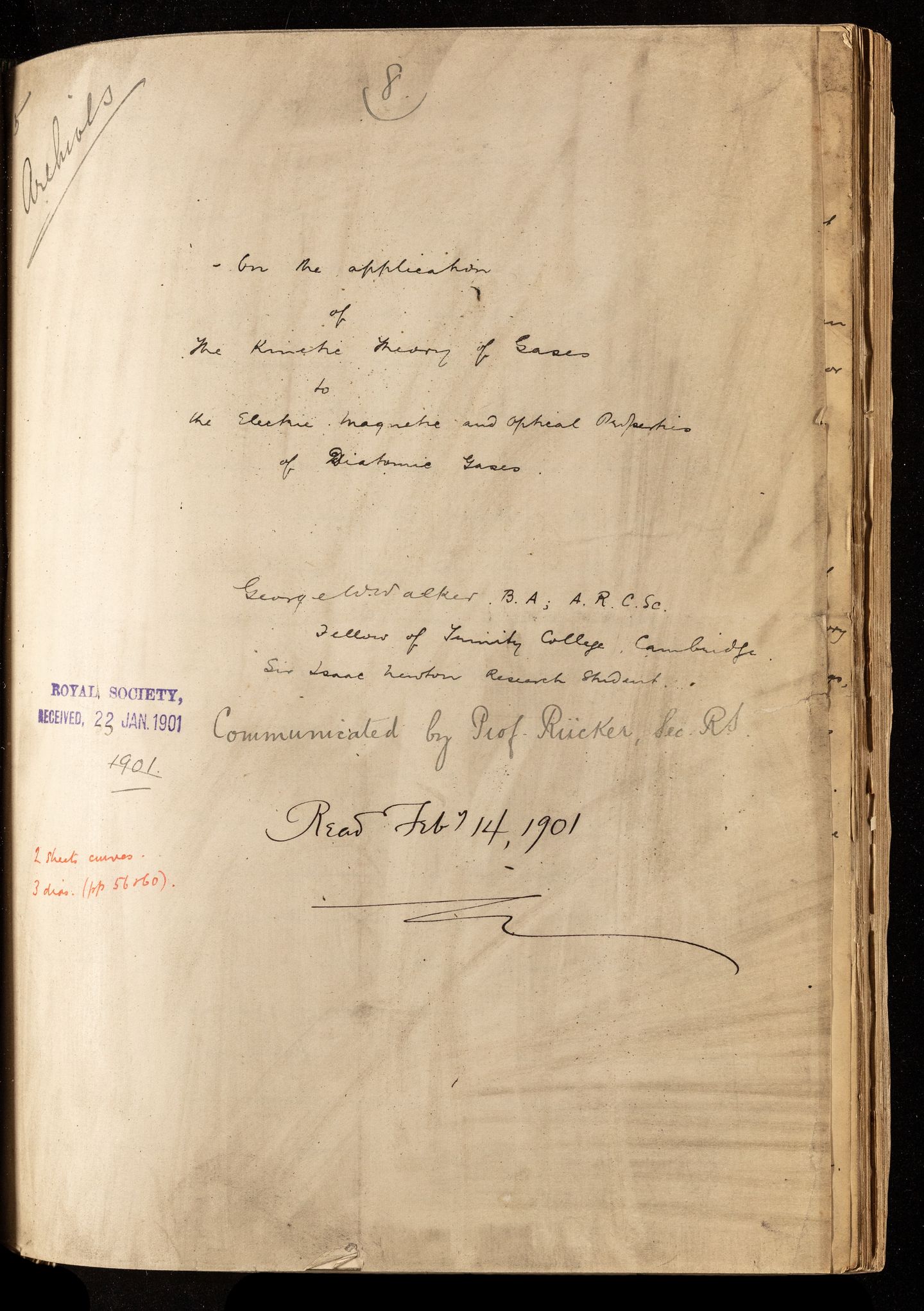 Unpublished paper, 'On the application of the kinetic theory of gases ...