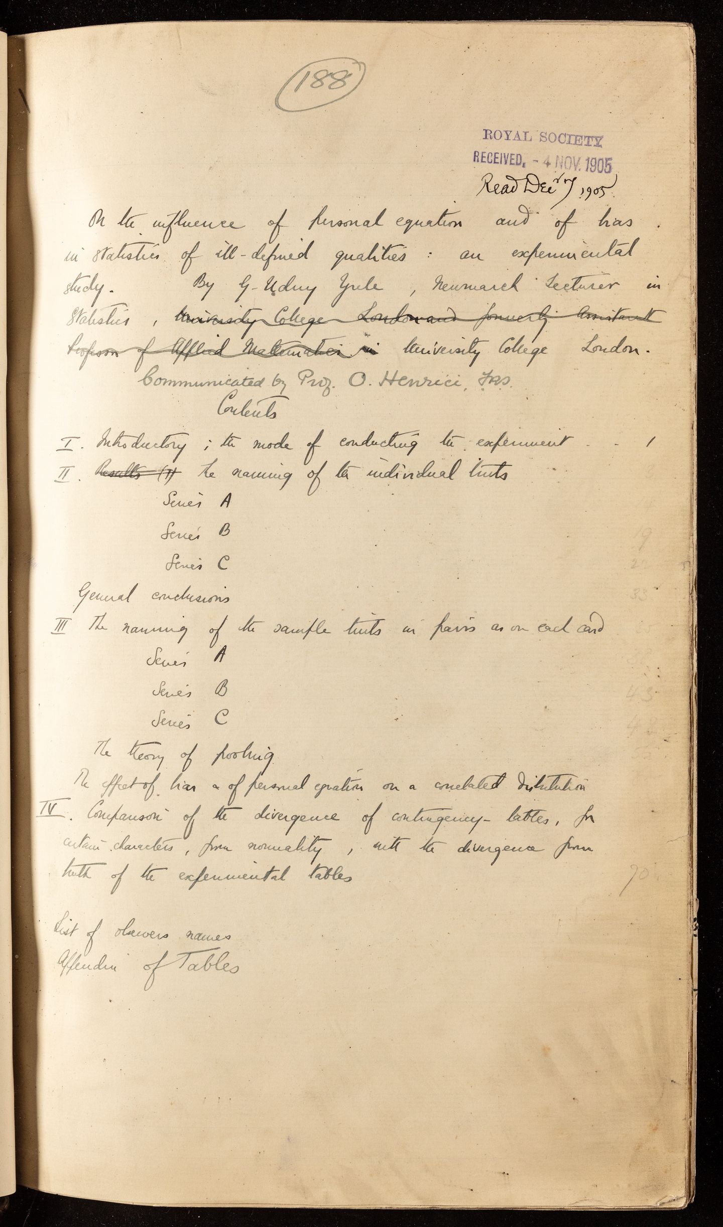 Unpublished paper, 'On the influence of bias and of personal equation ...