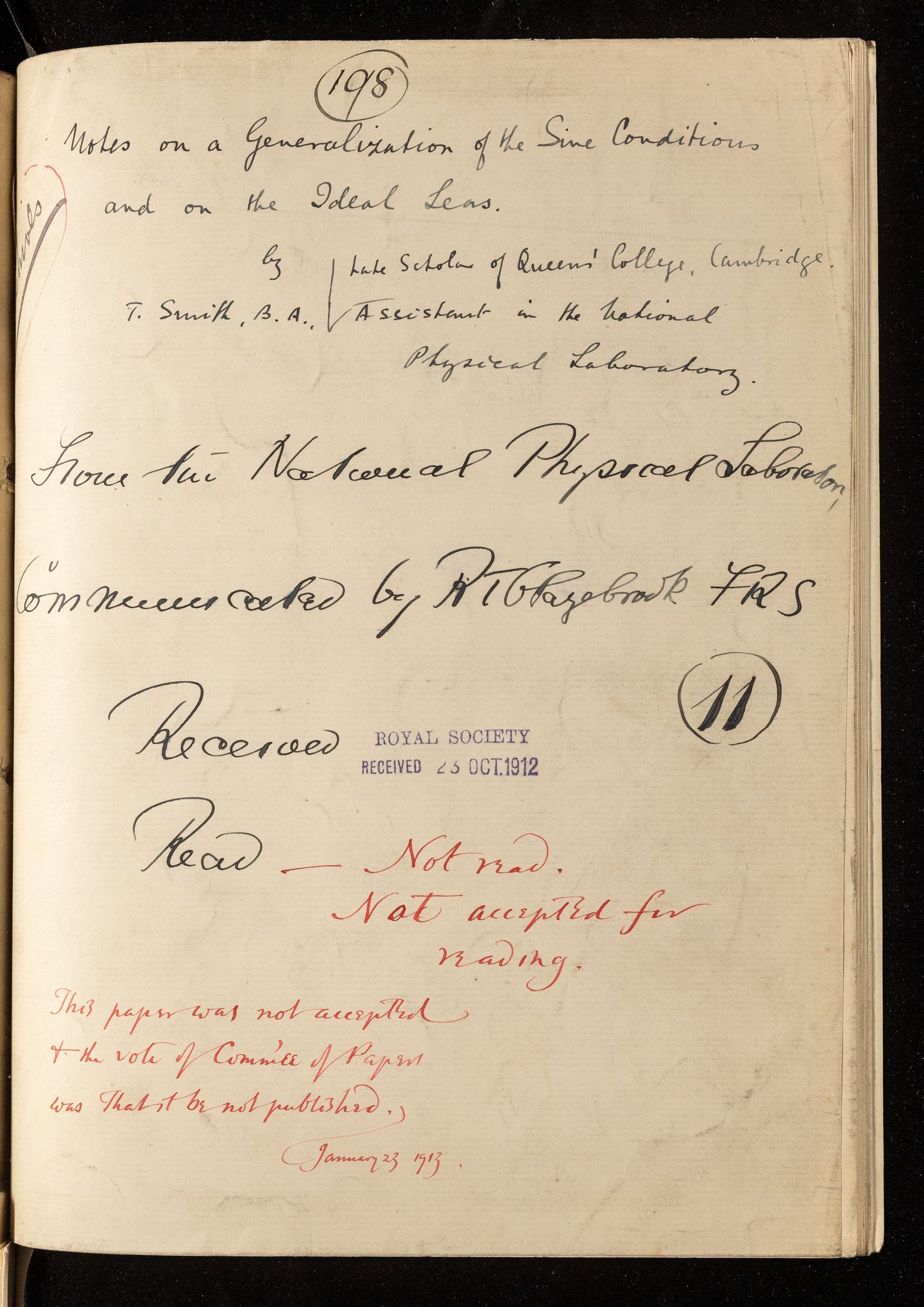 Unpublished paper, 'Notes on a generalization of the sine conditions ...