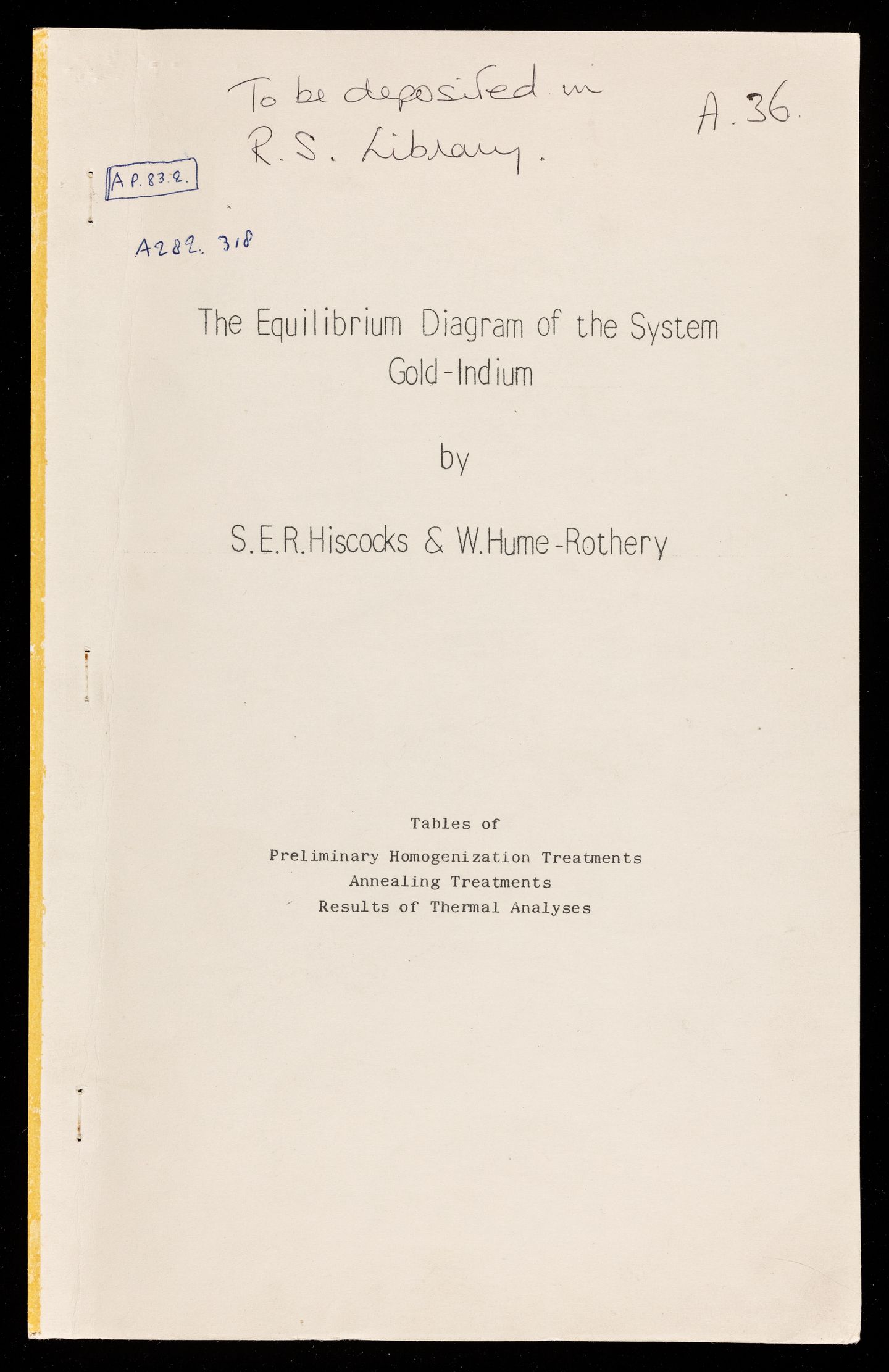 Supporting data, regarding 'The equilibrium diagram of the system gold ...