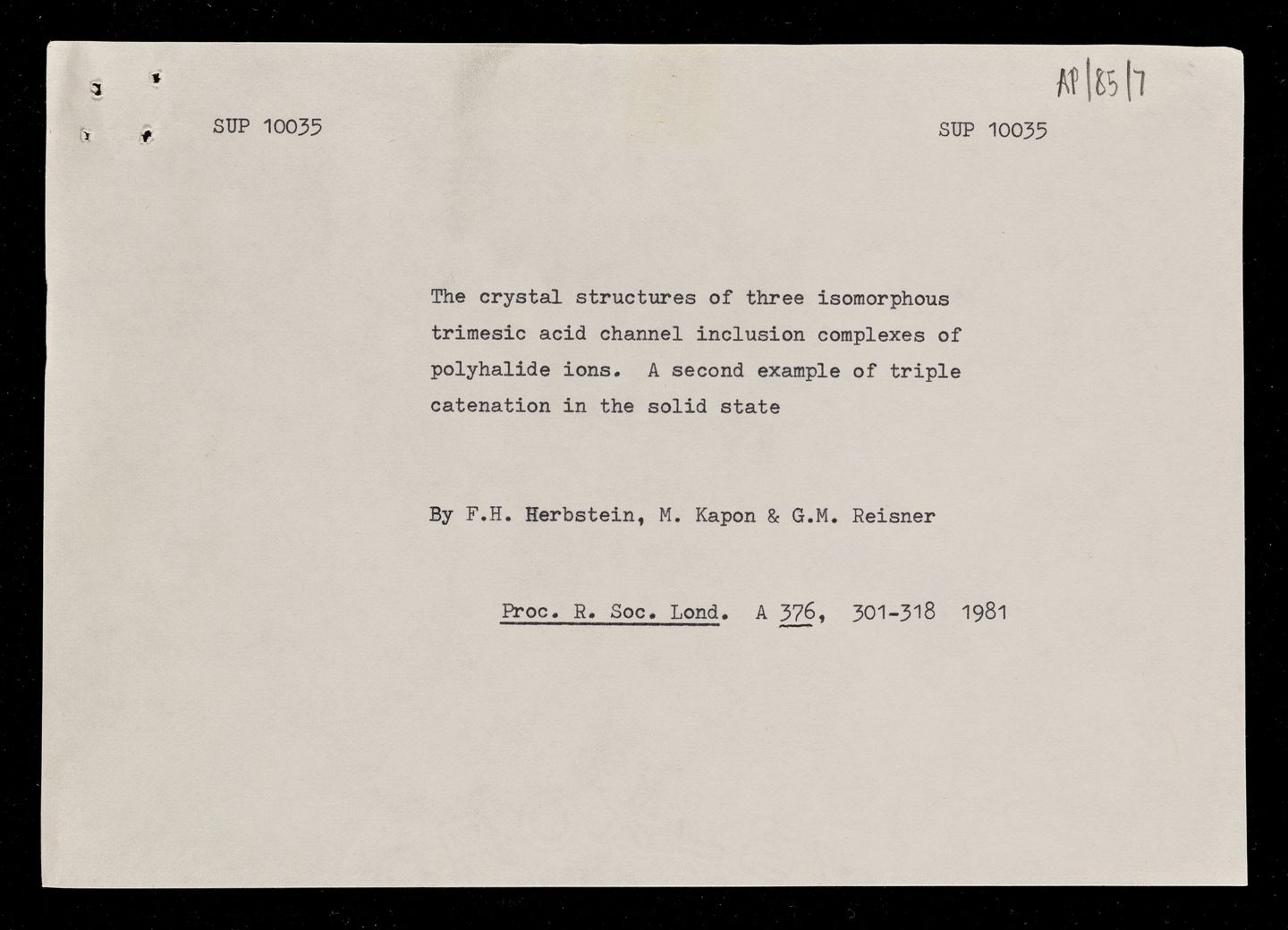 Supporting data, regarding 'The crystal structures of three isomorphous ...
