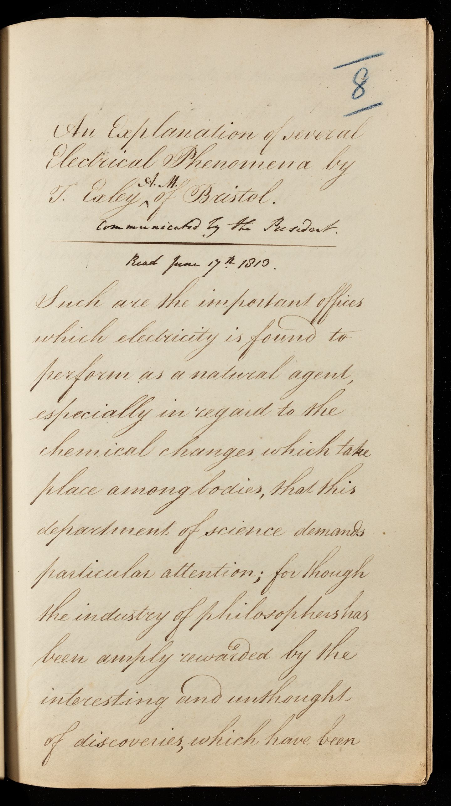 Unpublished paper, 'An explanation of several electrical phenomena' by ...