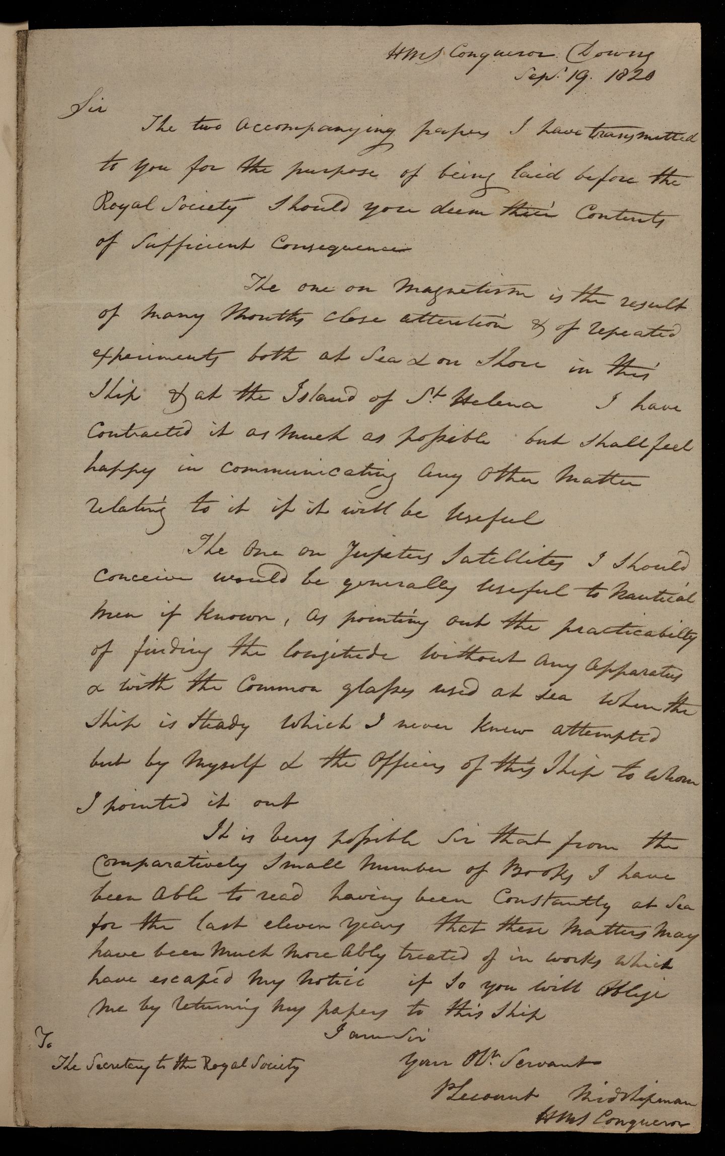 Unpublished paper and letter, 'Jupiter's satellites' by P [Peter ...