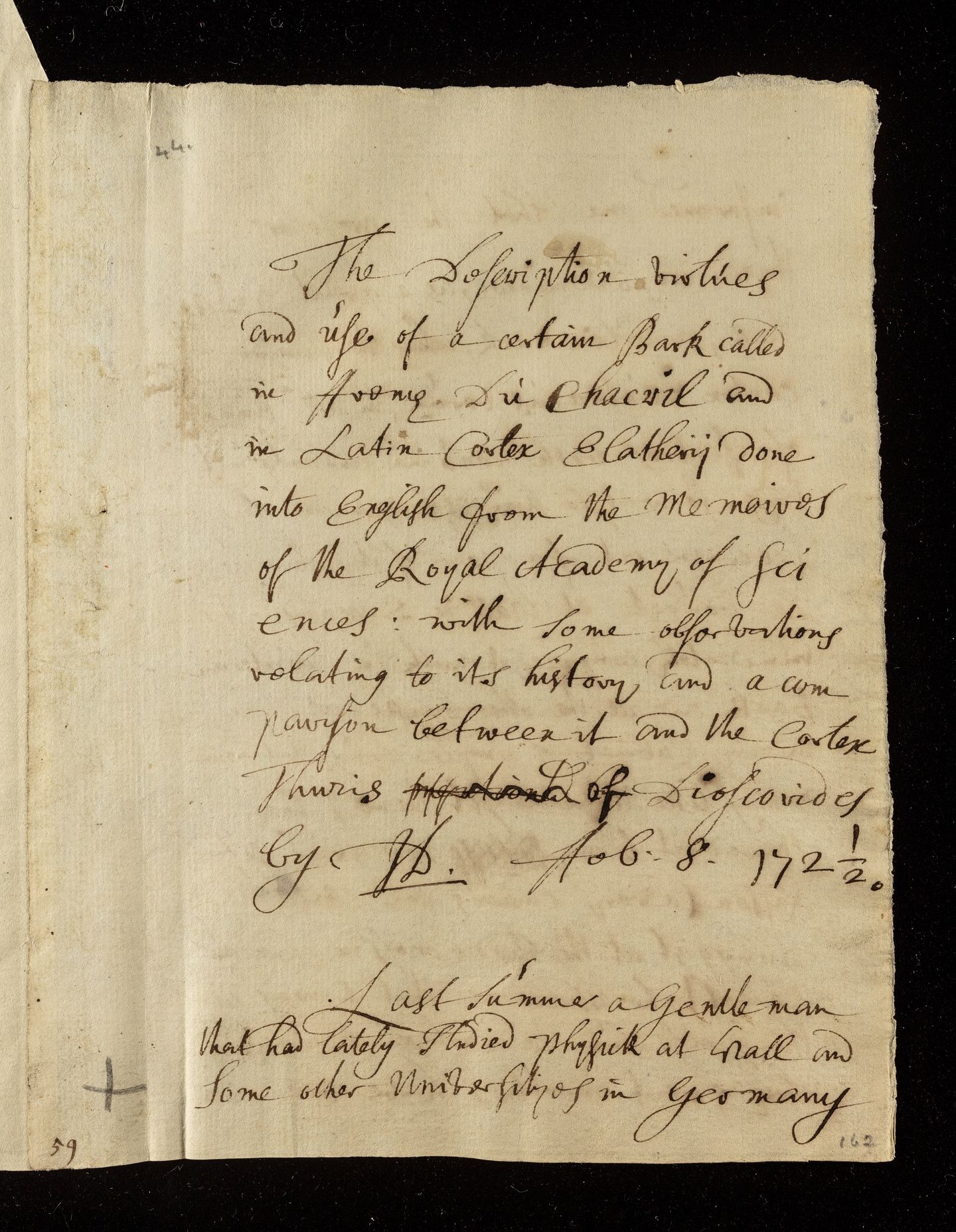 Paper, 'The description of virtues and use of a certain bark called in ...