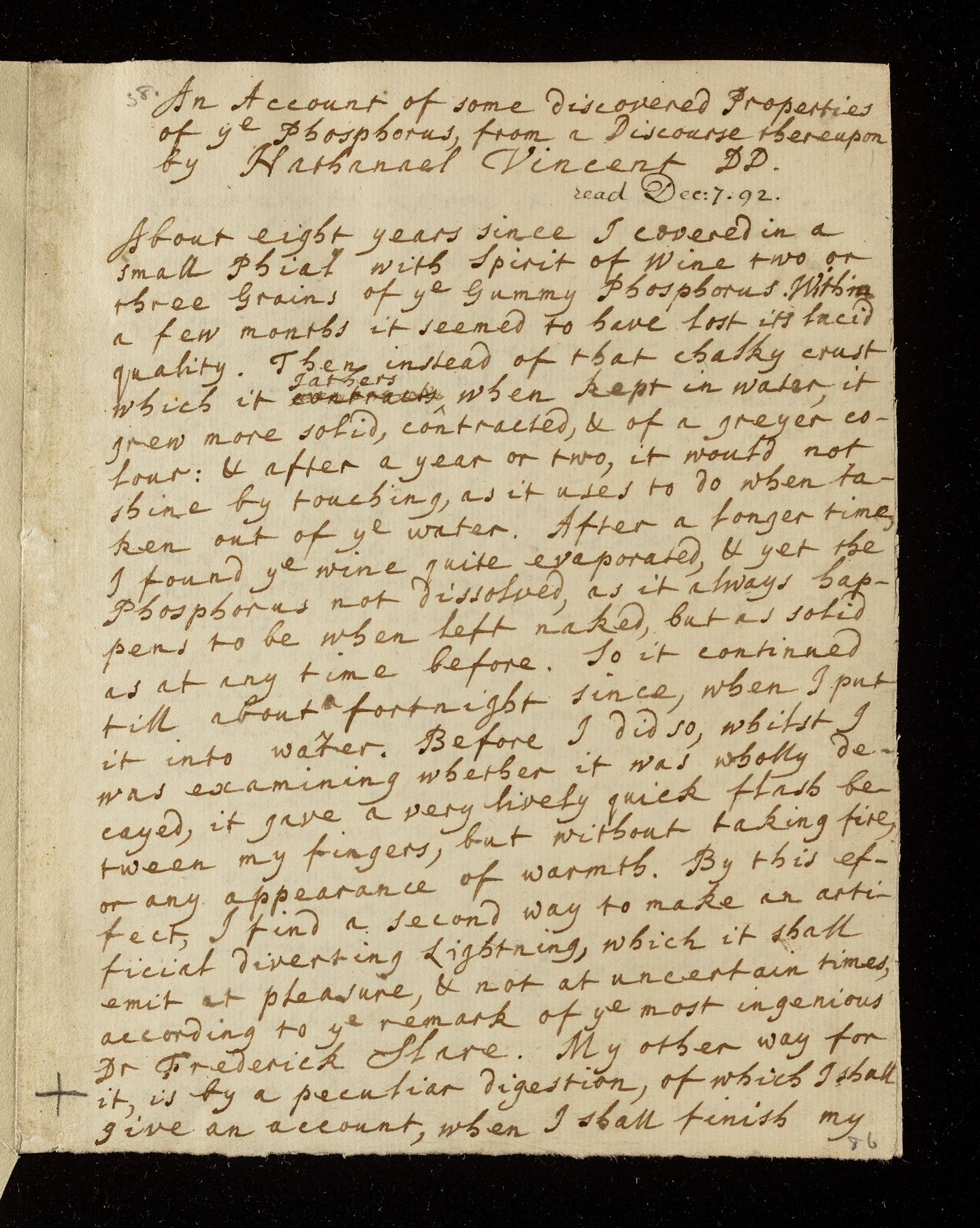 Paper, 'An account of some discovered properties of the phosphorus ...