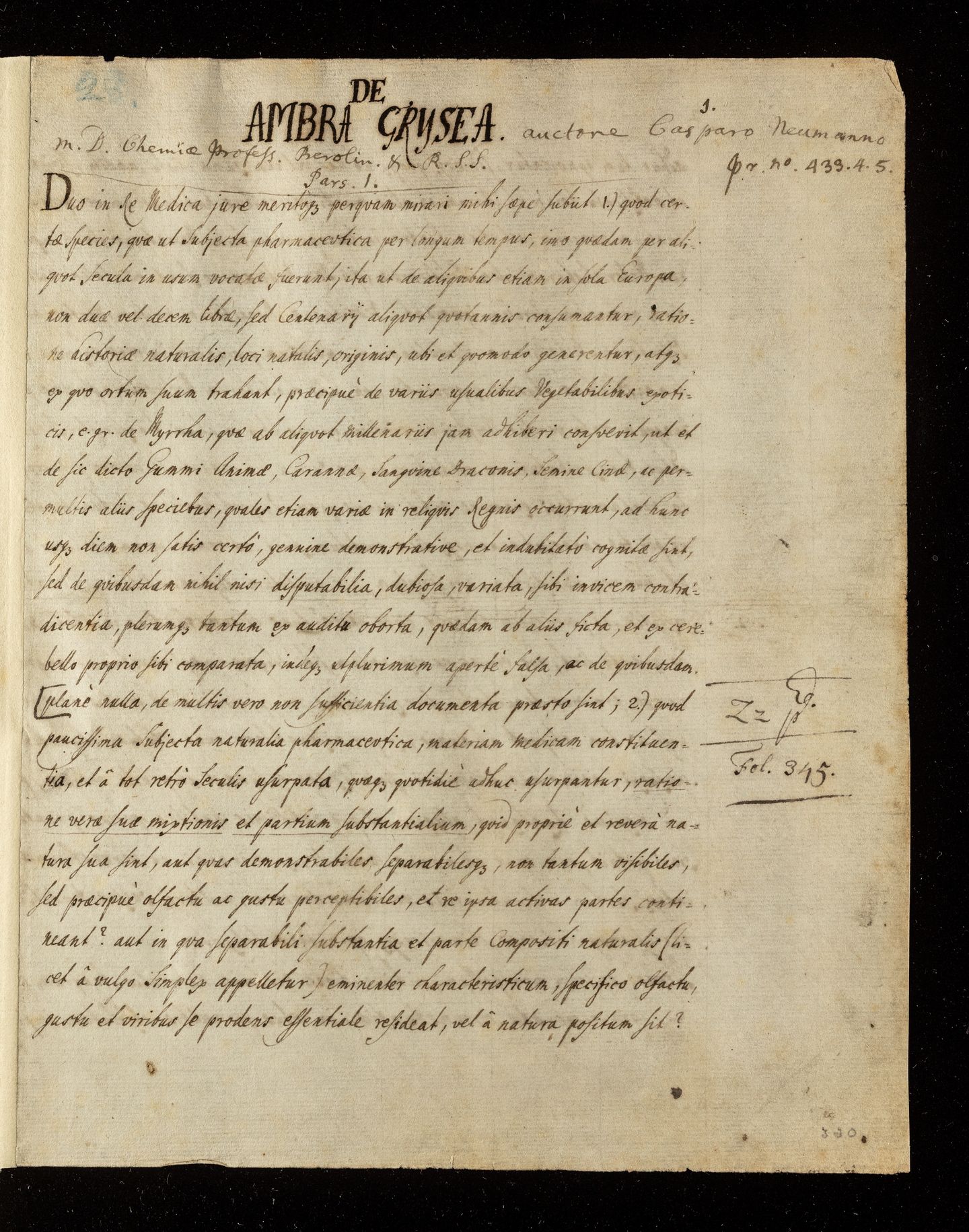 Paper, 'De ambra grysea' by Casparo Neumanno [Caspar Neumann] | The ...