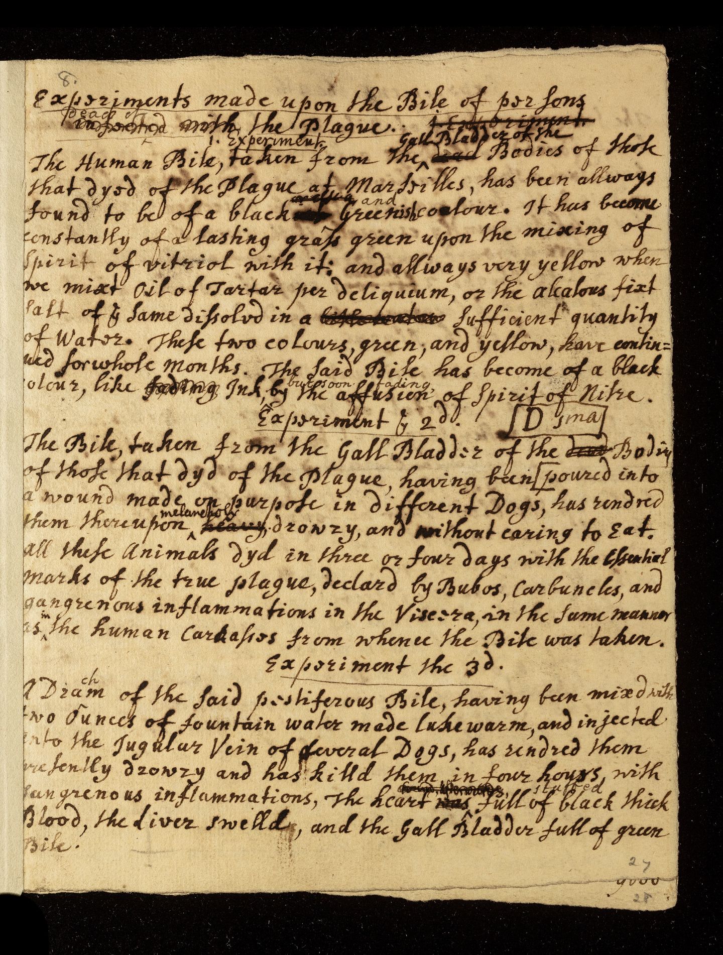 Paper, 'Experiments made on the bile of people who had died from the ...