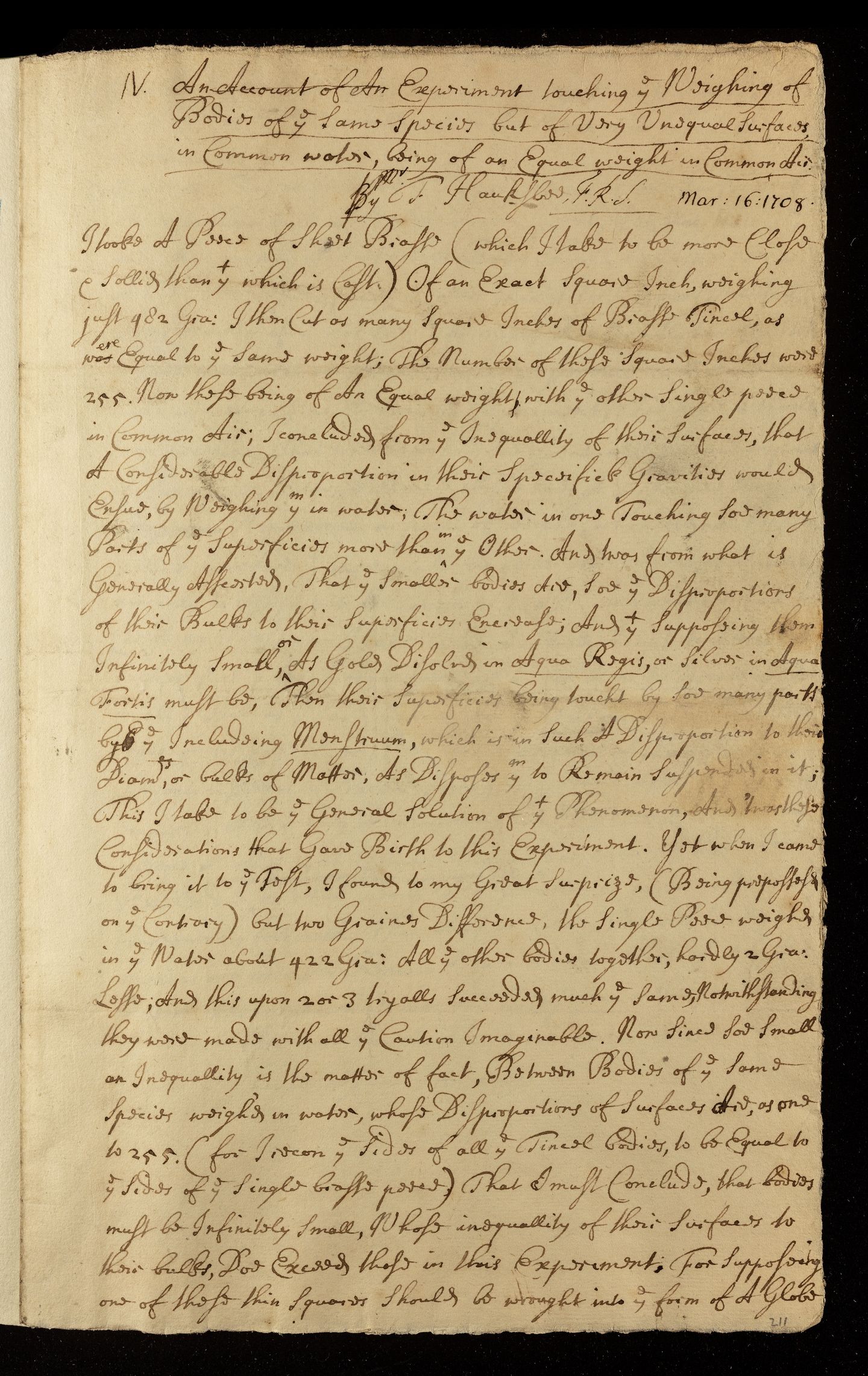 Paper, 'An experiment touching the weighing of bodies of the same ...