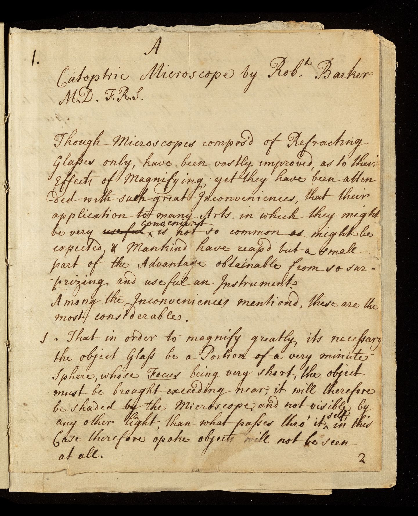 Paper, 'A catoptric microscope' by Robt [Robert] Barker | The Royal ...