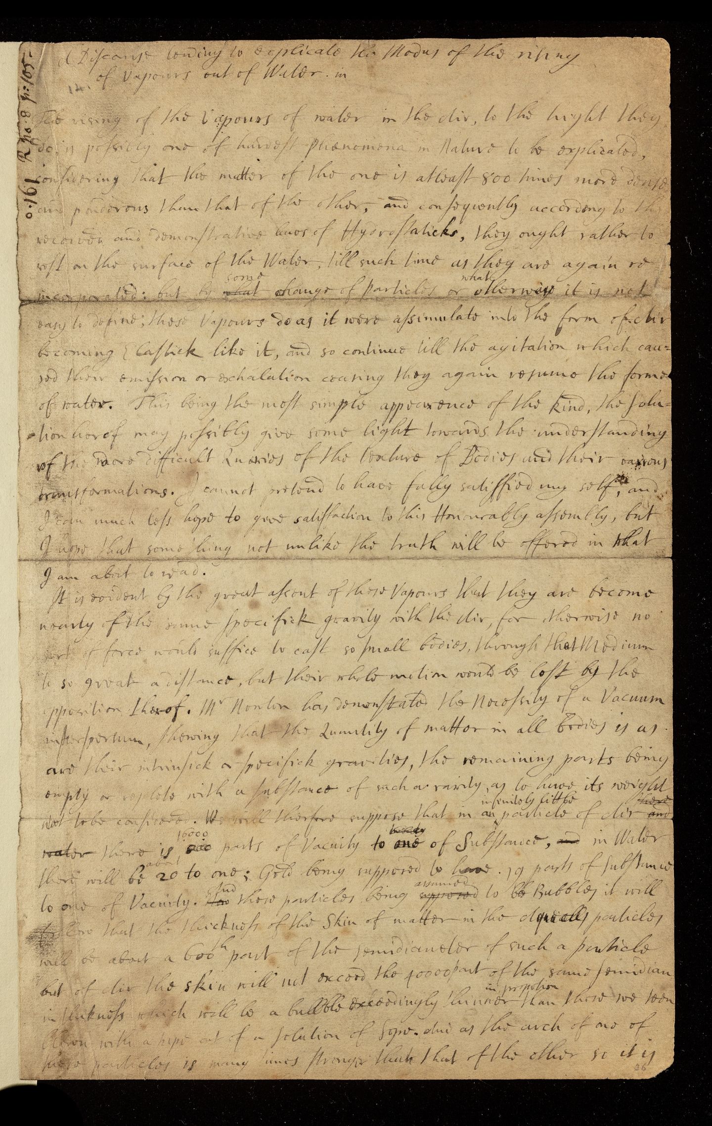 Paper, 'A discourse tending to explicate the modus of the using of vapours out of water' by ...