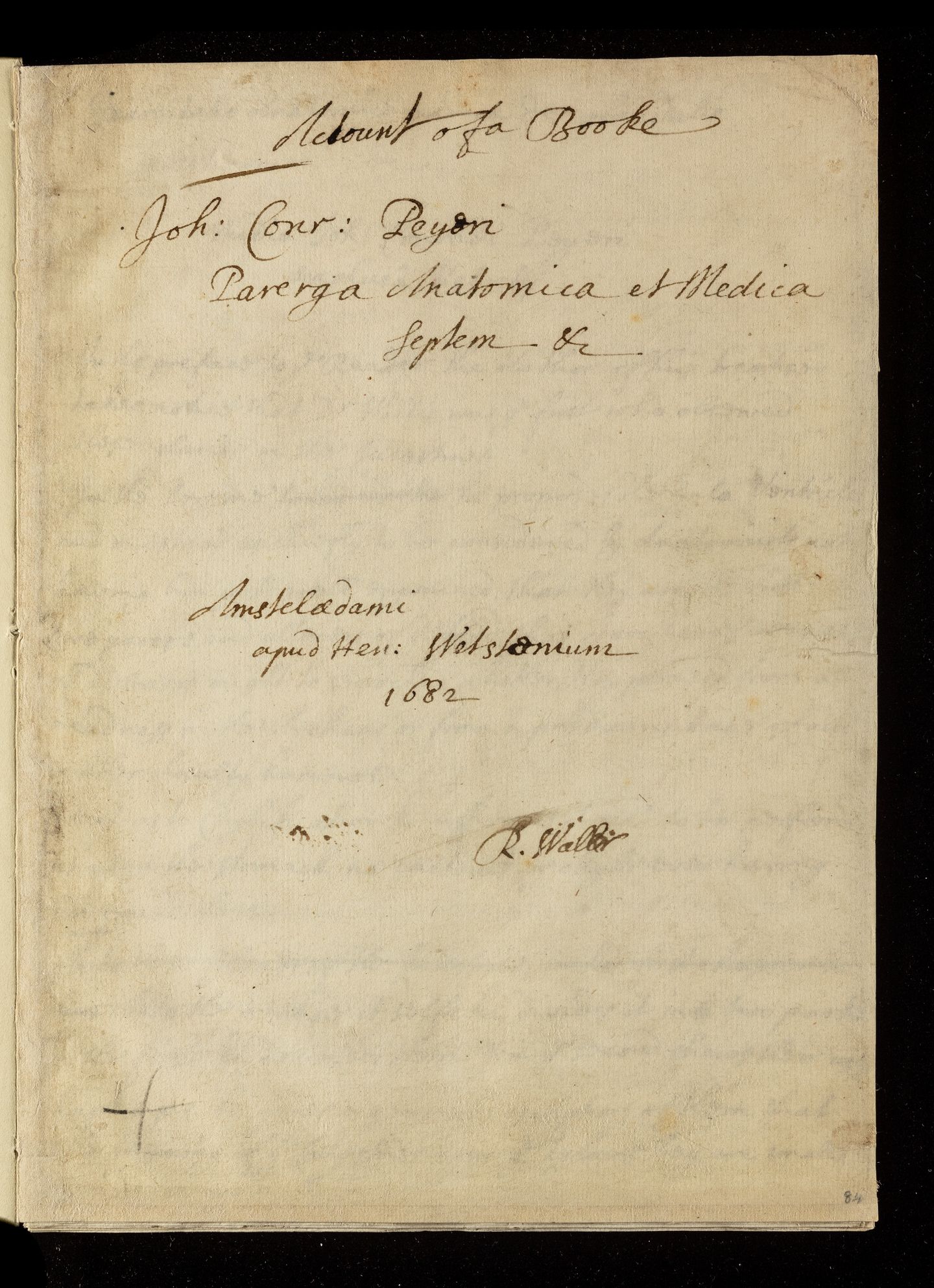 Paper, Account of [Johannes Conradus] Peyeri's 'Parerga Anatomica et ...