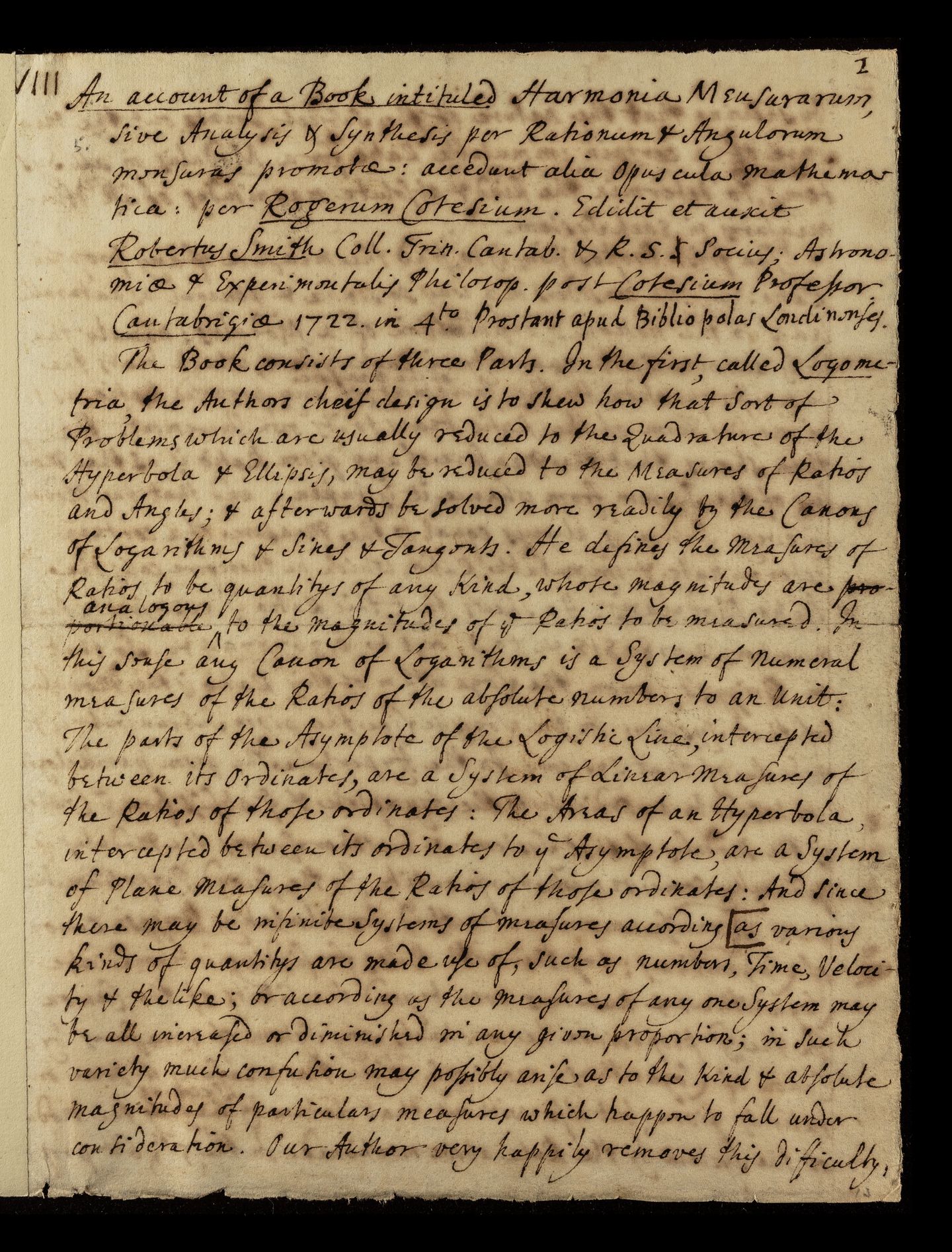 Paper, Account of the book 'Harmonia mensurarum sive analysis et ...