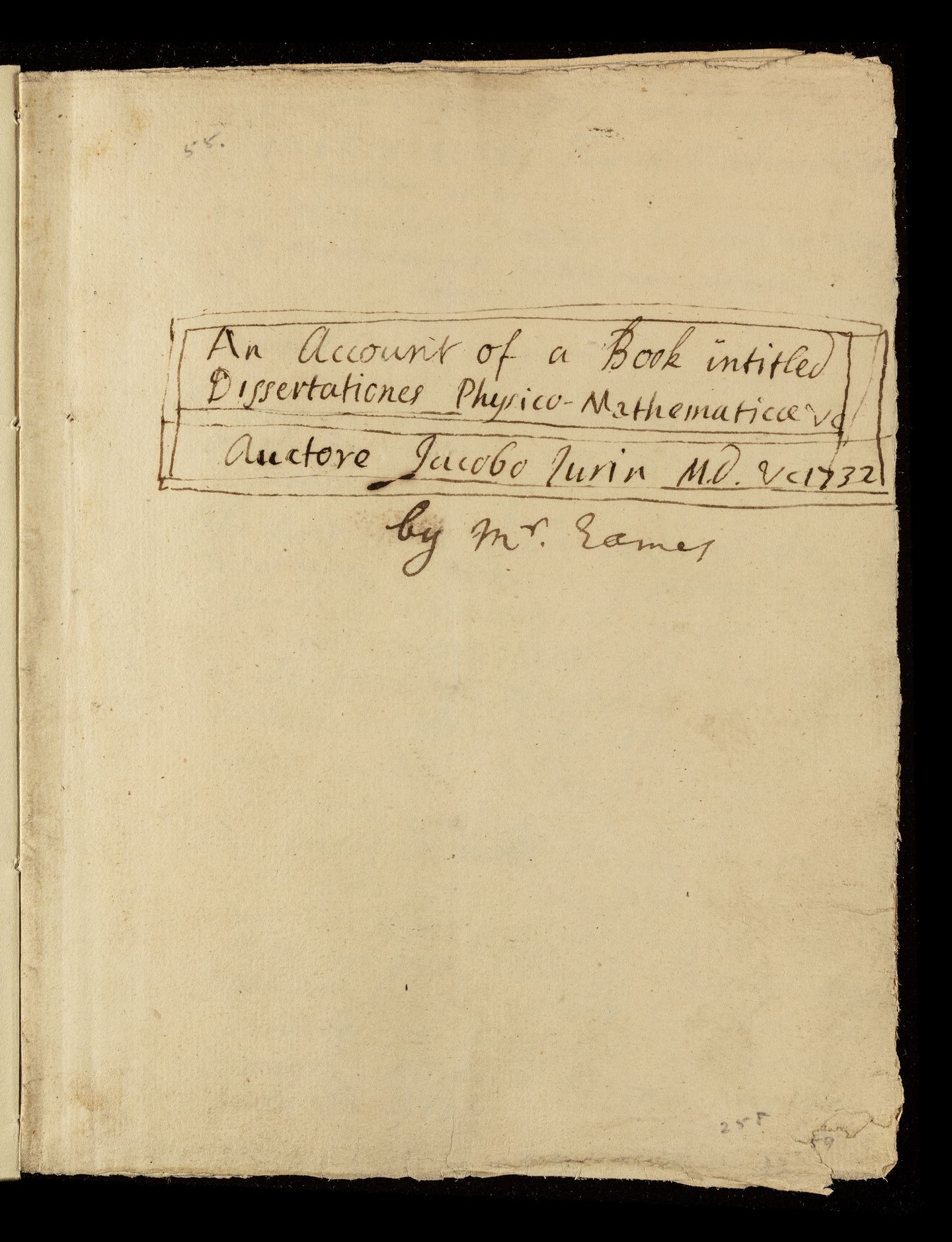 Paper, Account of James Jurin's book 'Dissertationes physico-mathematicae... [Physical ...
