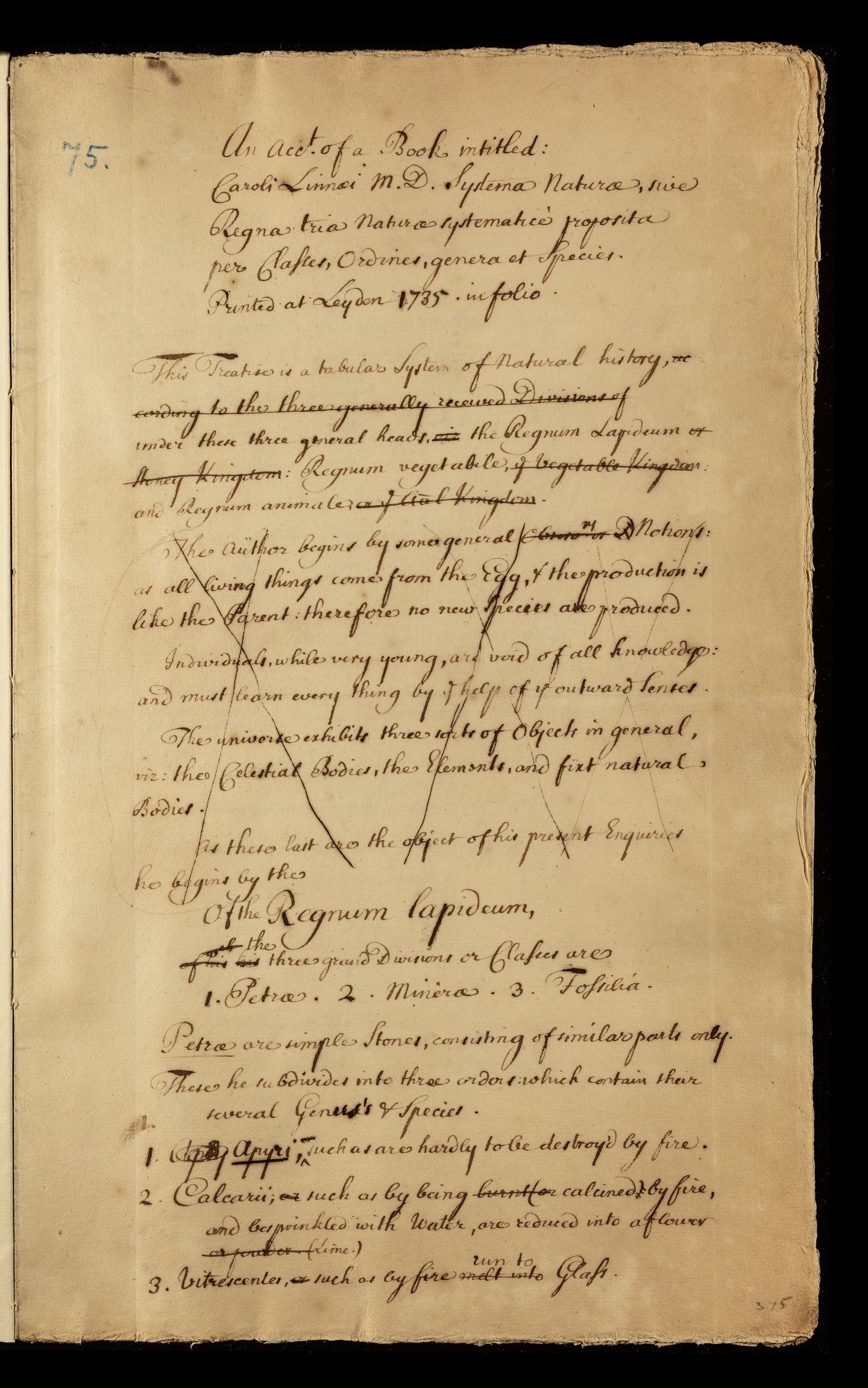 Paper, Account of Carl Linnaeus' 'Systema Naturae' by Thomas Stack ...