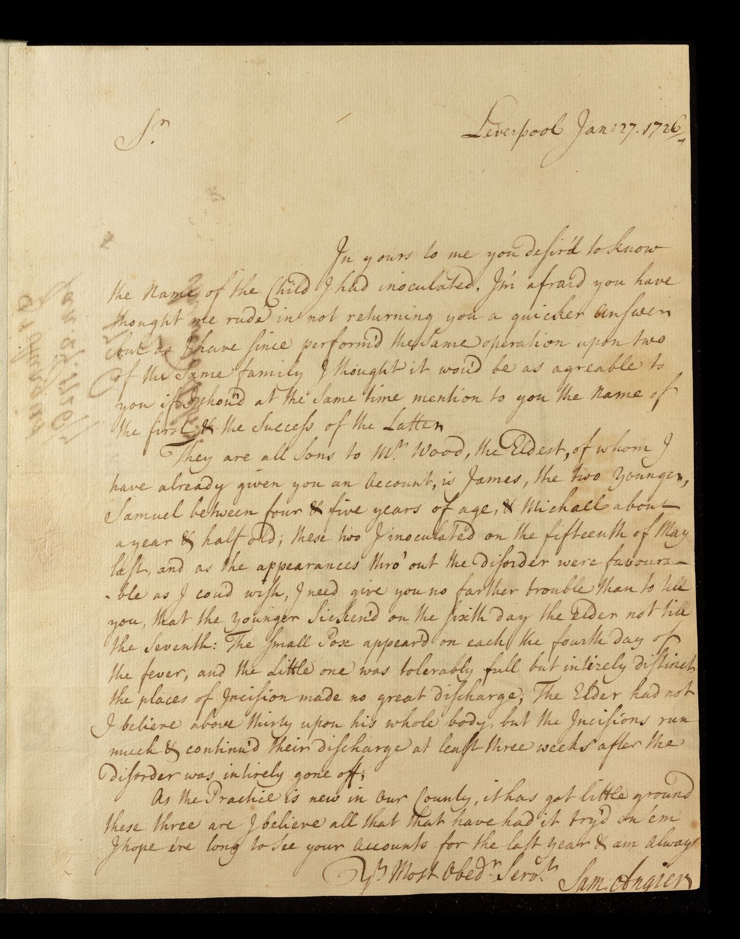 Letter, from Samuel Angiers to James Jurin | The Royal Society: Science ...