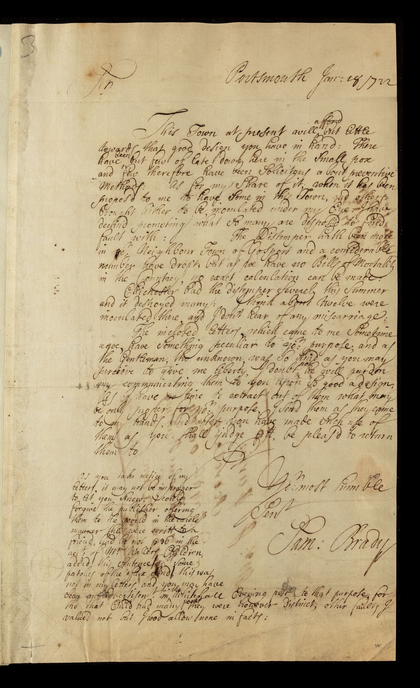 Letter, from Samuel Brady to James Jurin | The Royal Society: Science ...