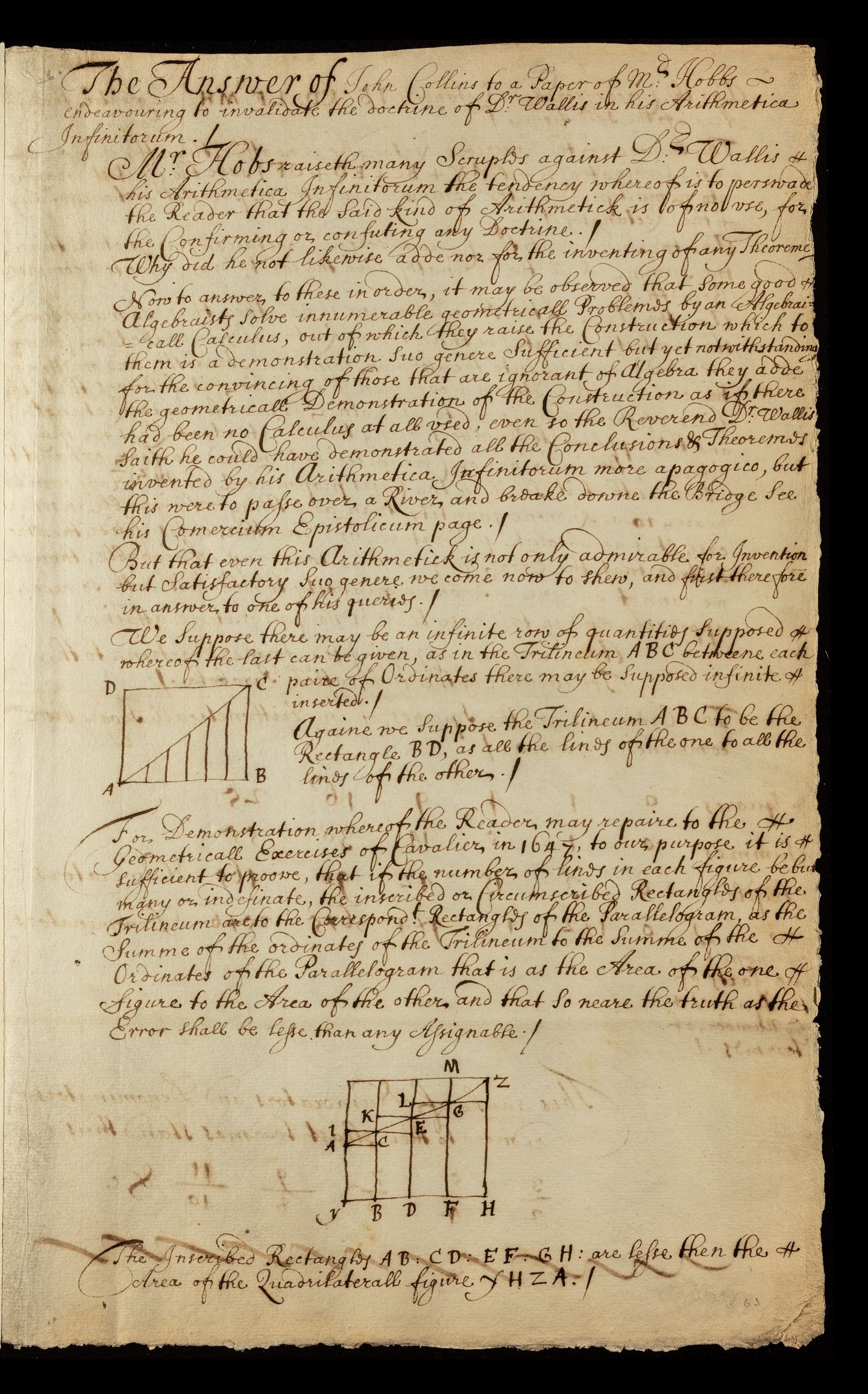 Paper, 'The Answer of John Collins to a Paper of Mr. Hobbs ...