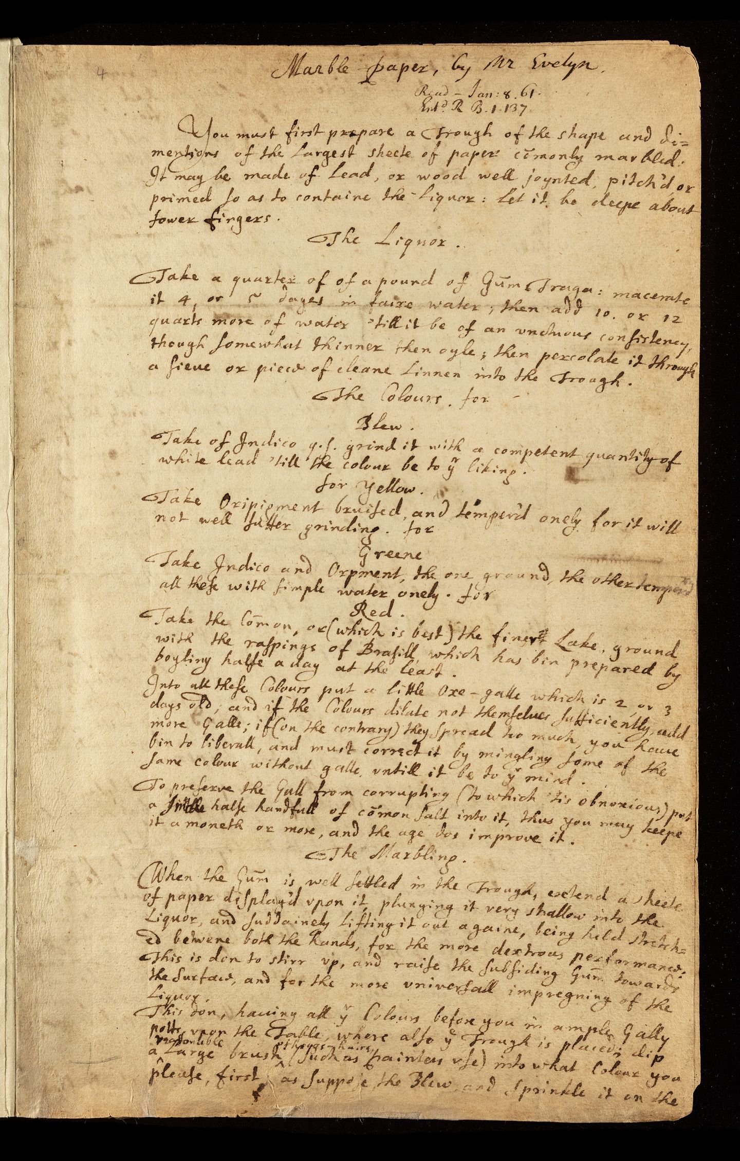 Paper, 'Marble paper' from J [John] Evelyn to Rob Murrey [Robert Moray ...