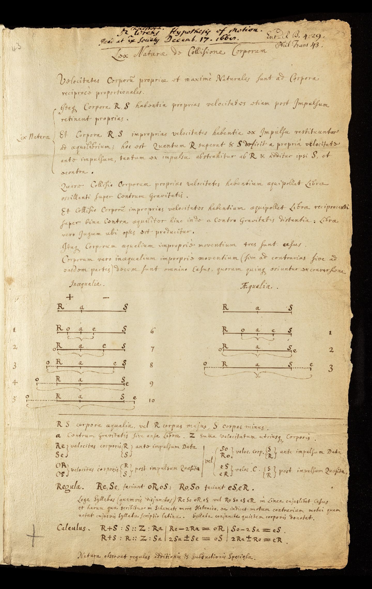 Paper, 'Lex naturae de collisione corporum' ['The law of nature ...