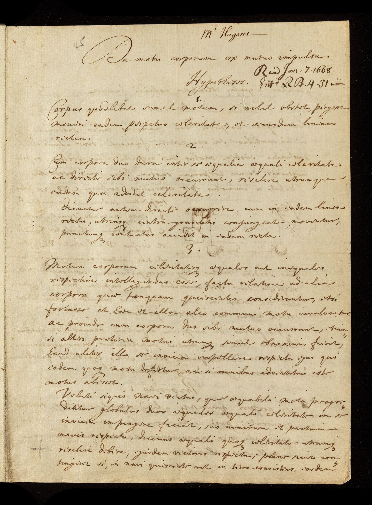 Paper, 'De motu corporum ex mutuo impulsu' ['On the motion of bodies ...