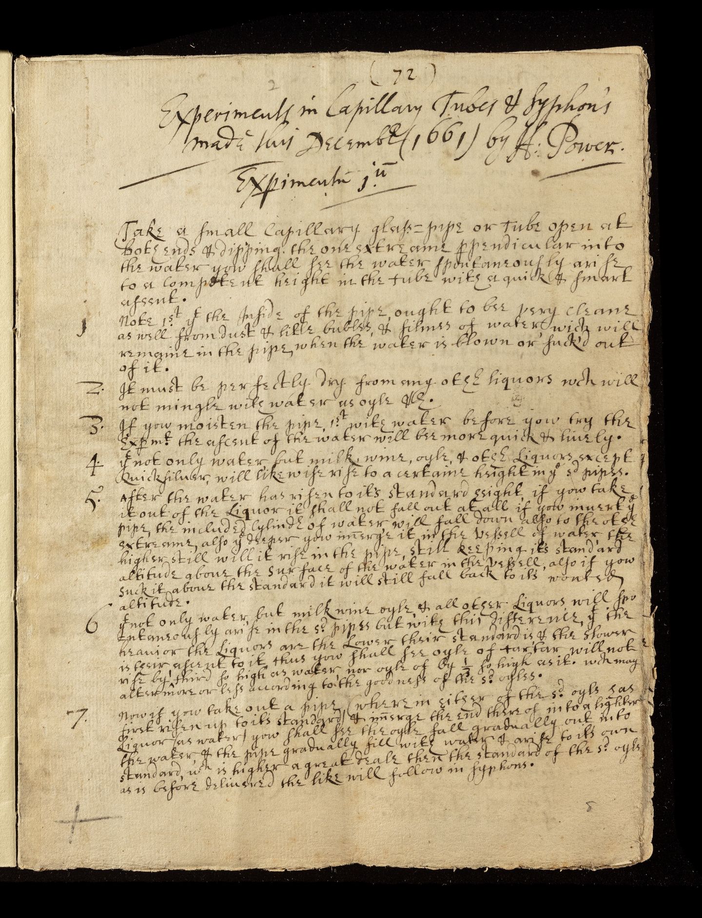 Paper, 'Experiments in capillary tubes and syphons made this December ...